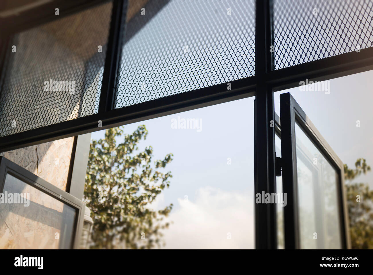 Modern loft window with natural outside view, stock photo Stock Photo ...
