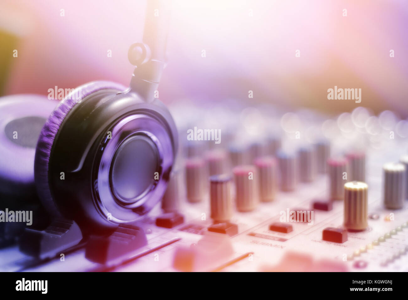 closeup of headphones on music mixer for dj in nightclub Stock Photo ...