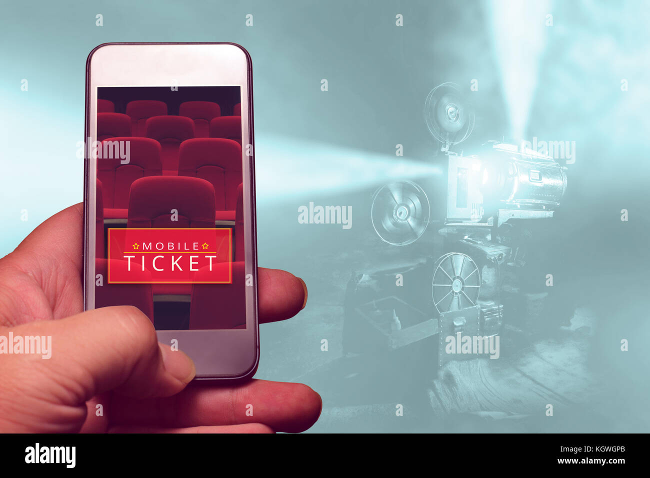 hand holding smartphone for reserved movie ticket. online ticket buying ...