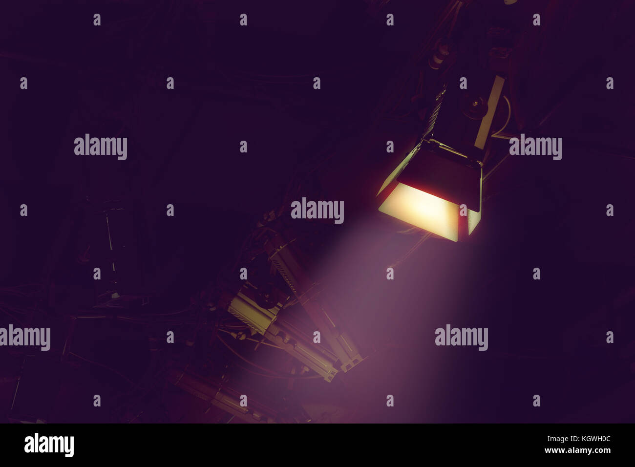 set of light hanging in television studio Stock Photo - Alamy
