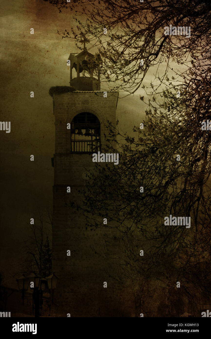 textured vintage background with old church tower Stock Photo - Alamy