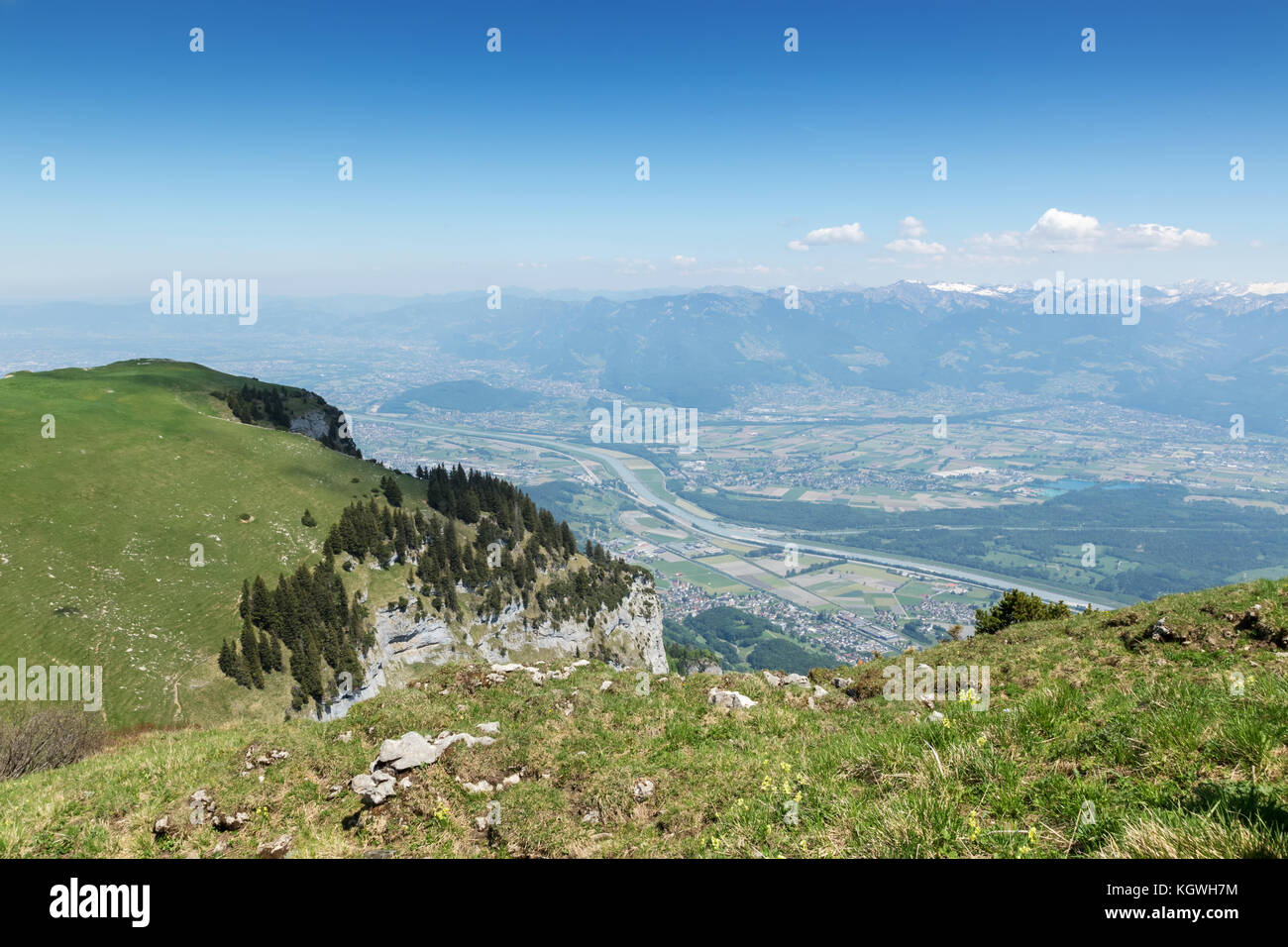 Mountain meadow in front of valley of Rheintal, Canton St. gallen Stock ...