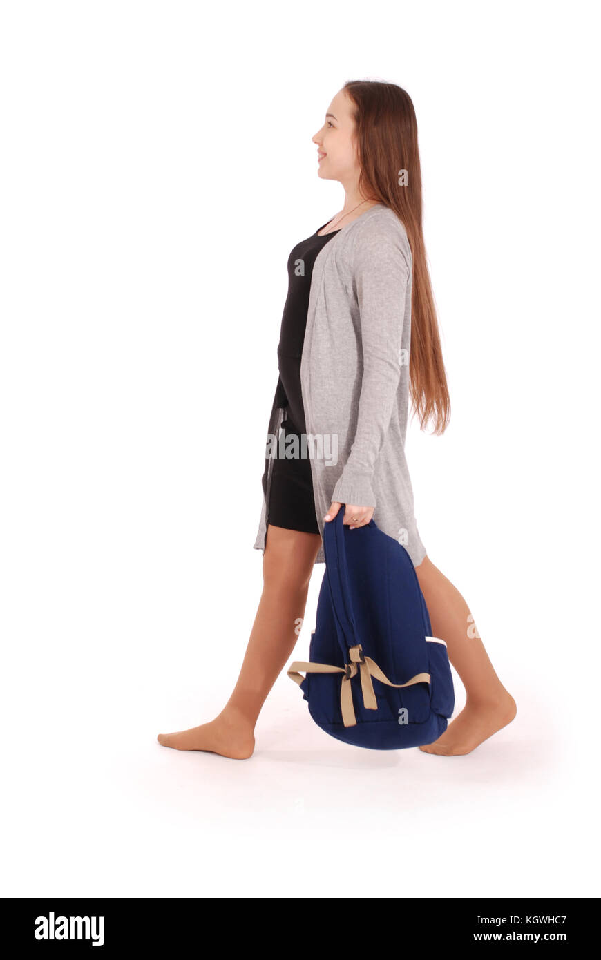 Portrait of teenager girl with school backpack isolated on white ...