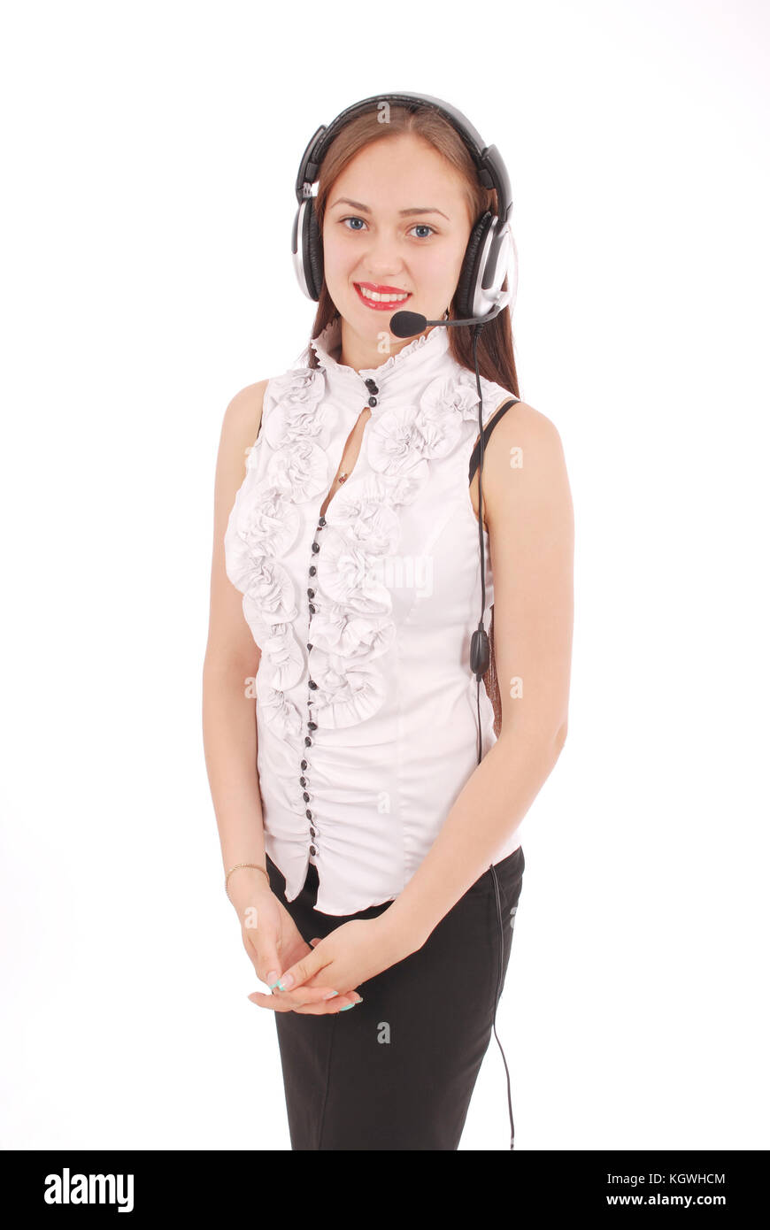 Beautiful customer service operator student girl with headset, isolated ...