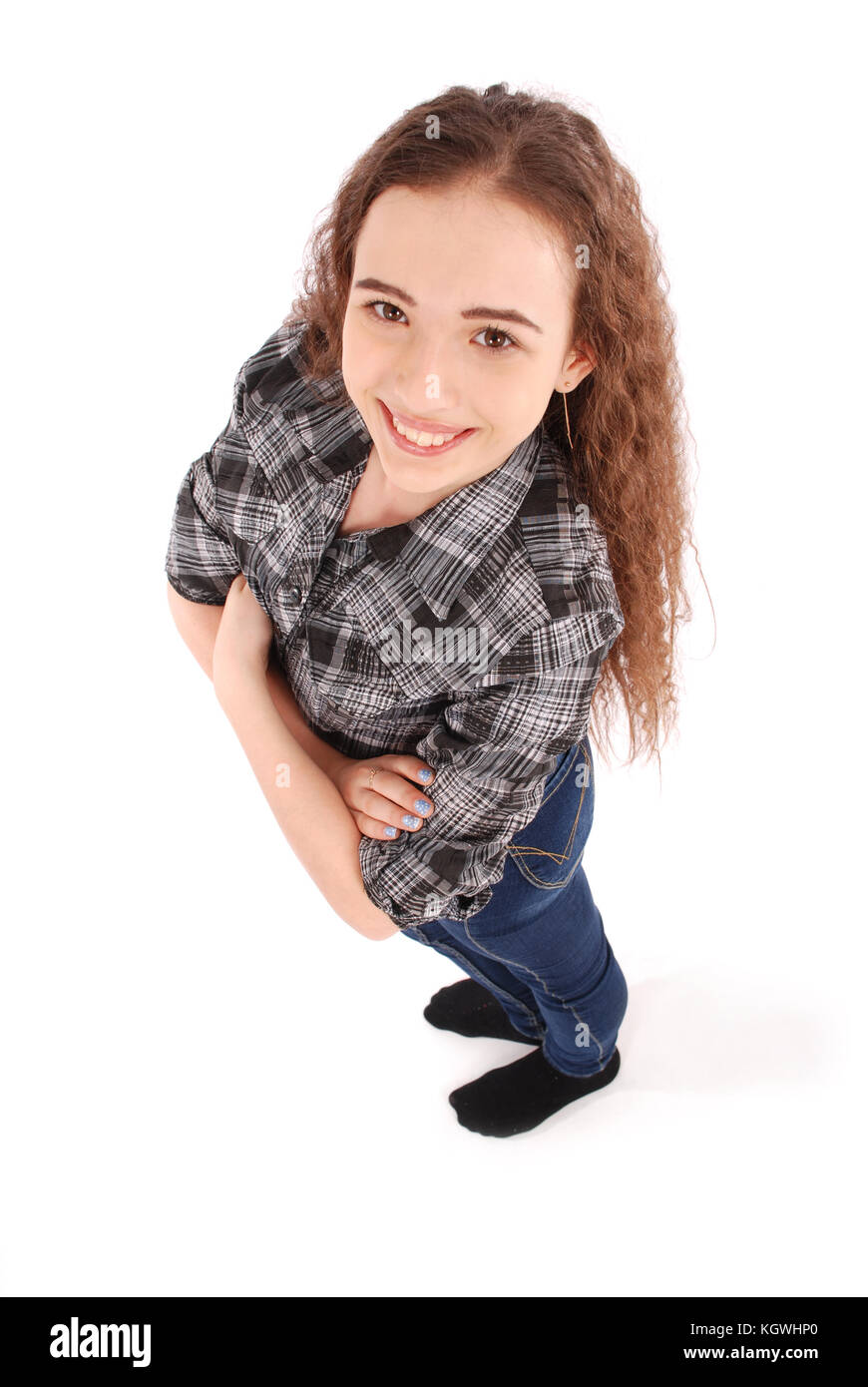 Student teenage girl view from above isolated on white Stock Photo - Alamy