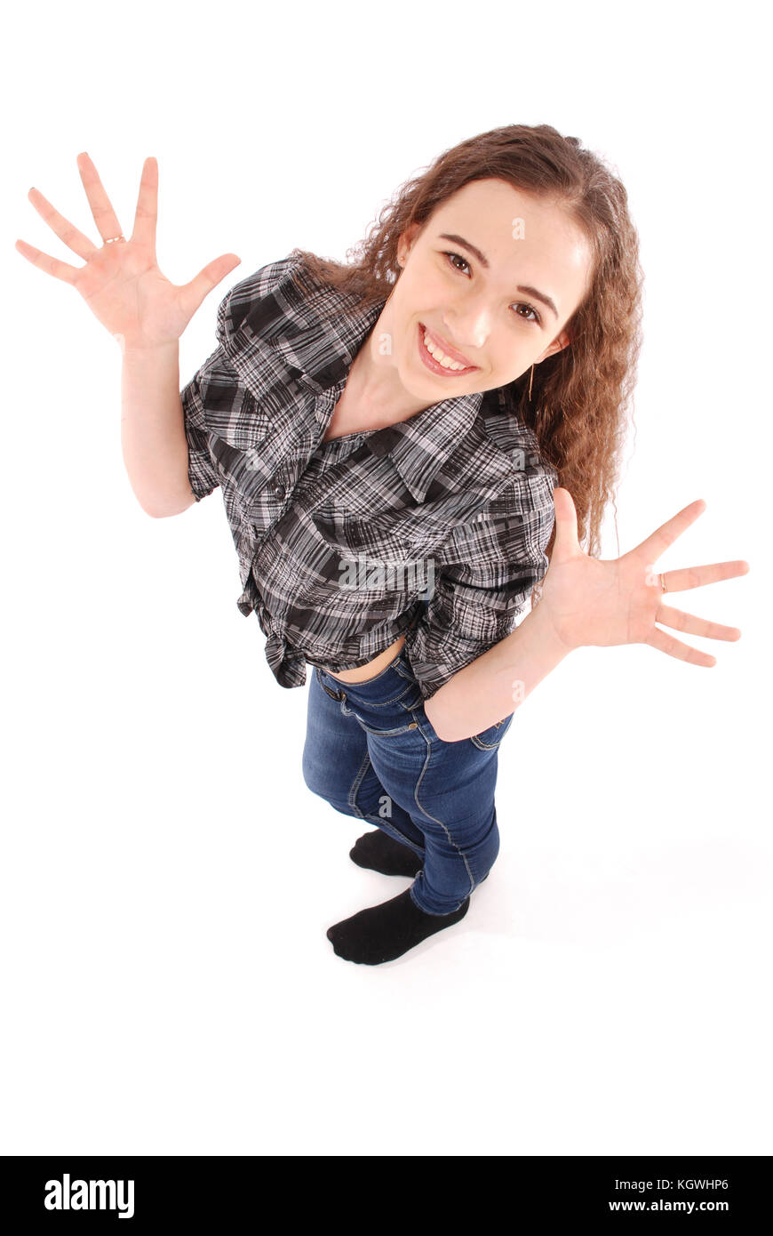 Student teenage girl view from above isolated on white Stock Photo - Alamy