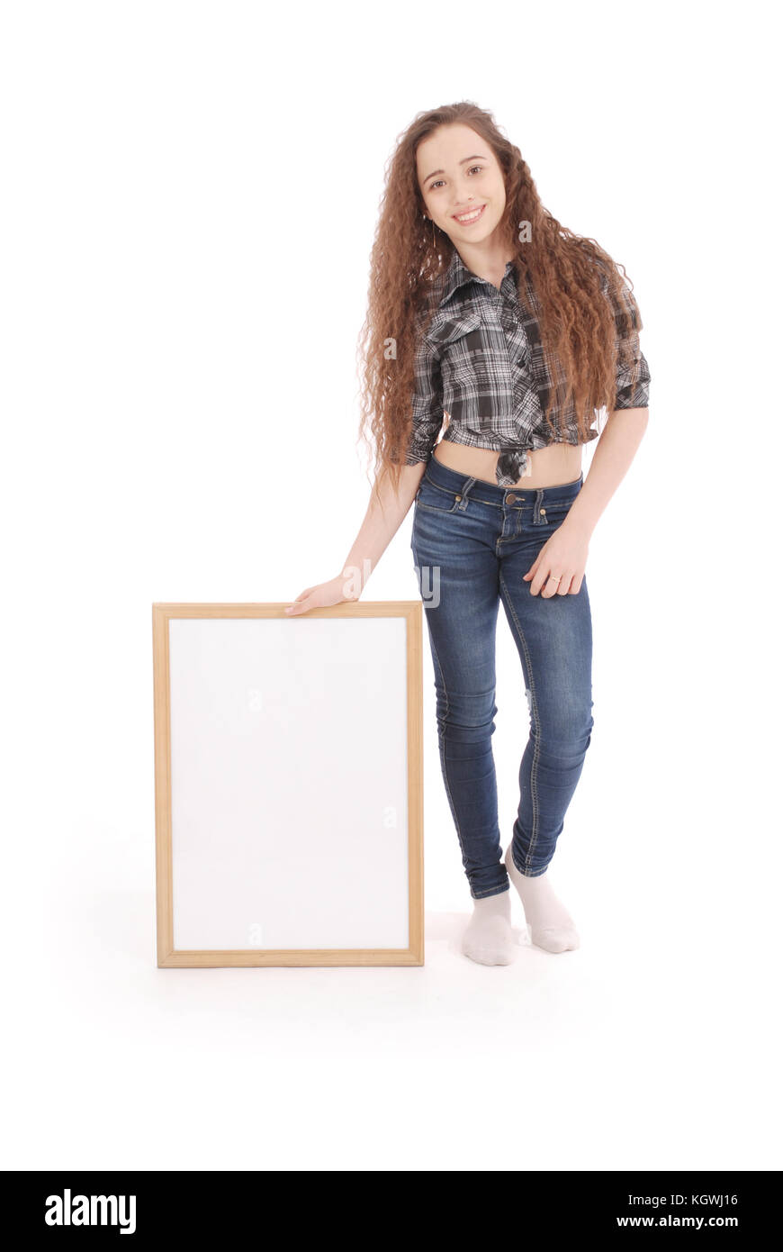 Young girl with picture frame isolated on white Stock Photo - Alamy