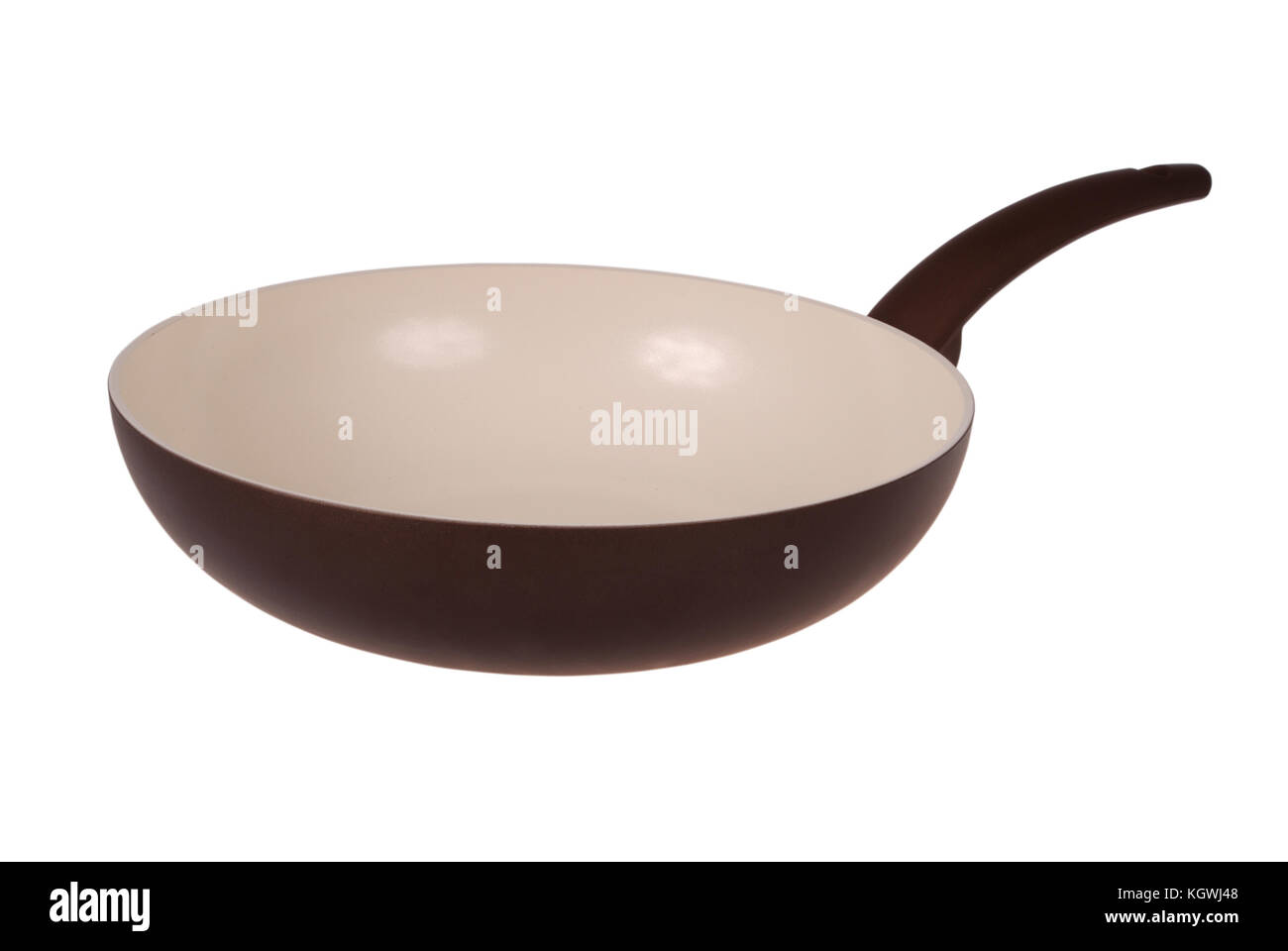 Photo of brown ceramic frying pan isolated on white background with ...