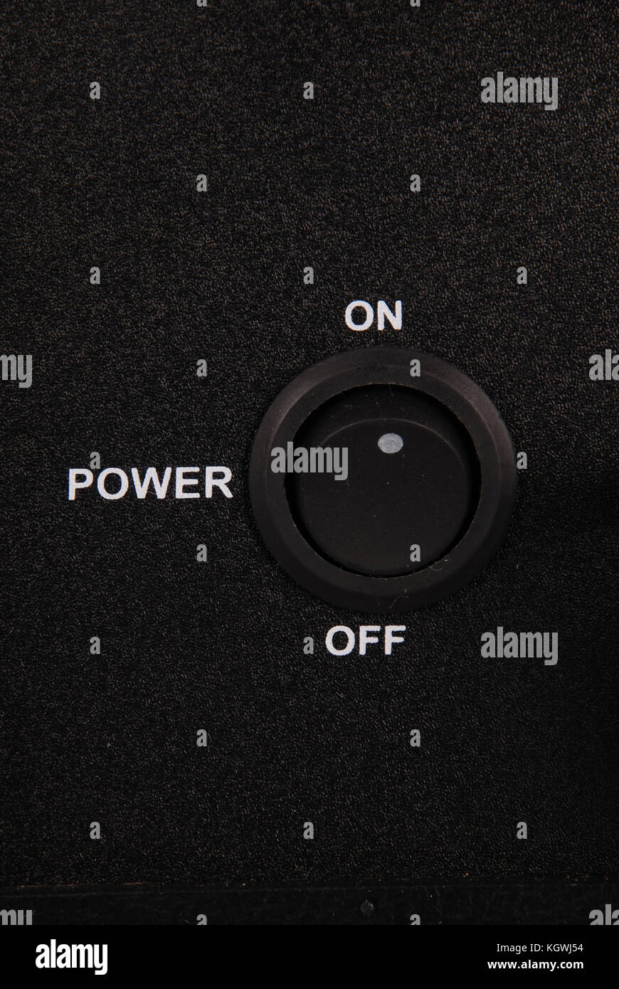 Black power switch for sound dynamics, with black background Stock ...