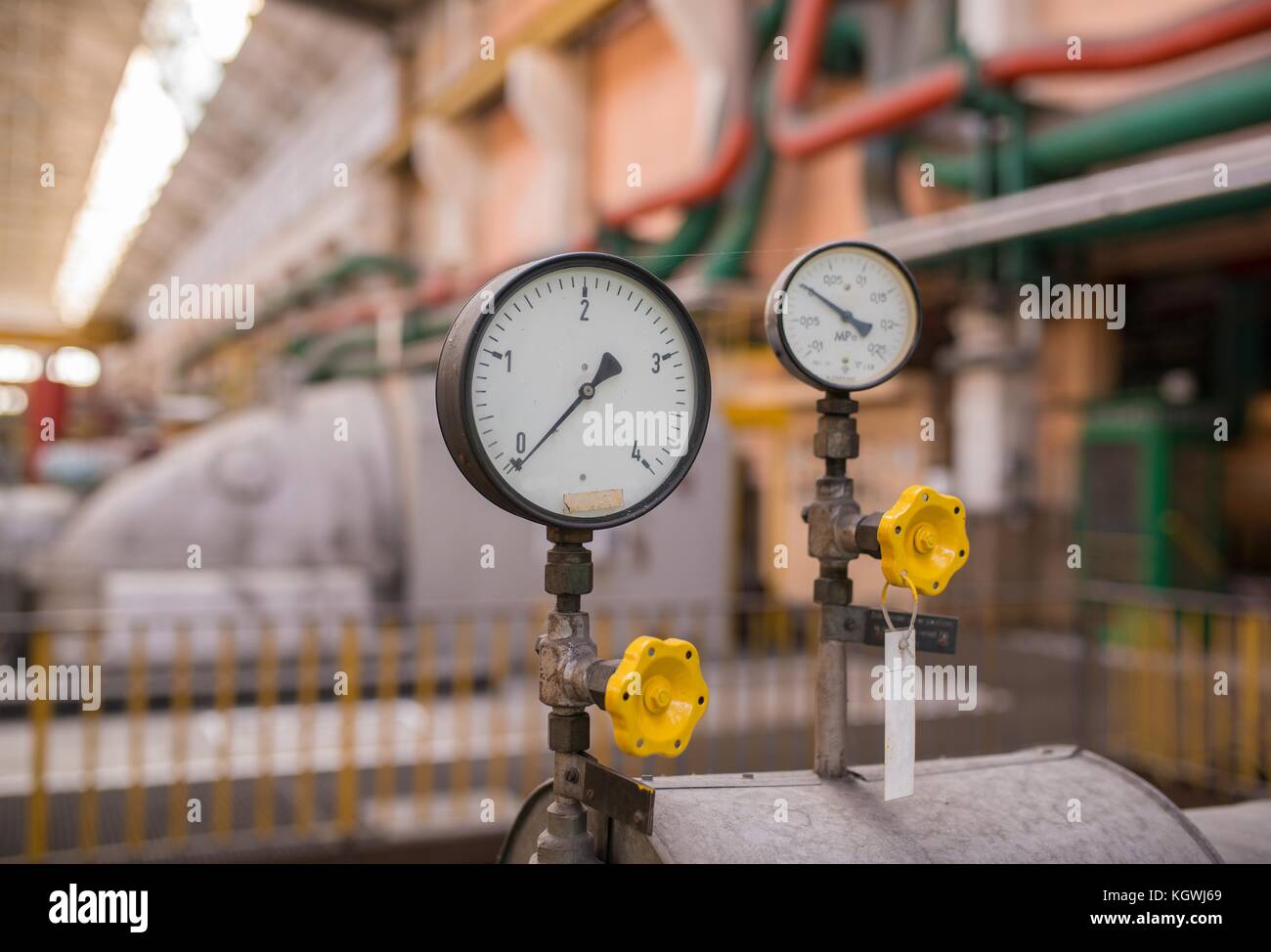 Manometers and valves in an old power plant Stock Photo - Alamy