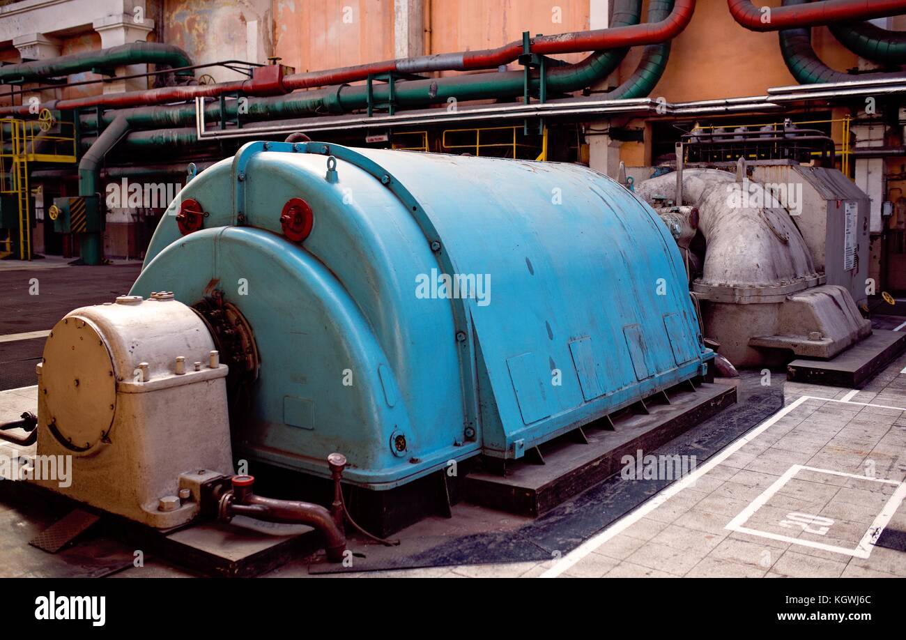Turbogenerators in old thermal power plant Stock Photo - Alamy
