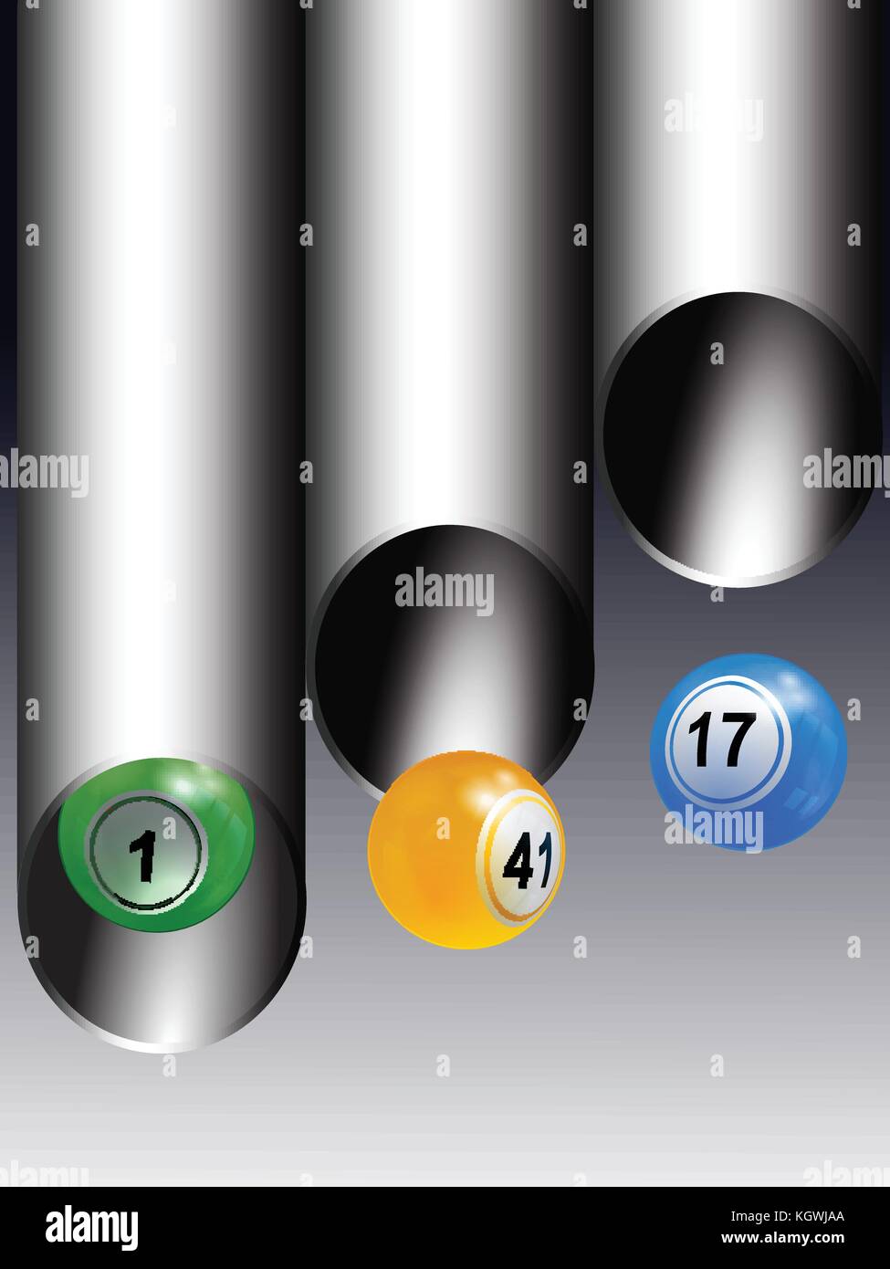 3D Illustration of Trio of Bingo Lottery Balls Coming Out From Metallic ...