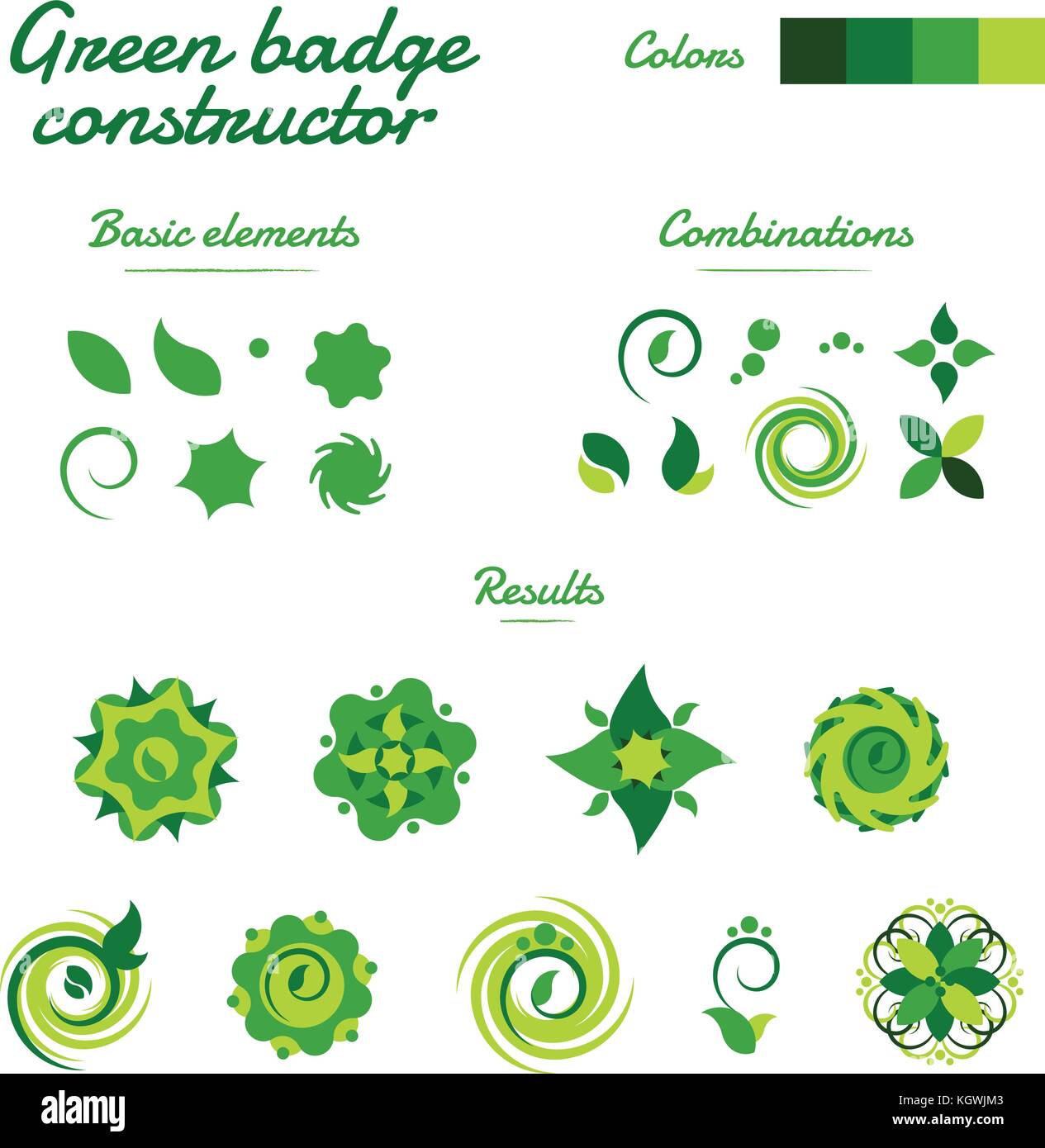 Green concept vector badge, logo and icon constructor set with nature ...