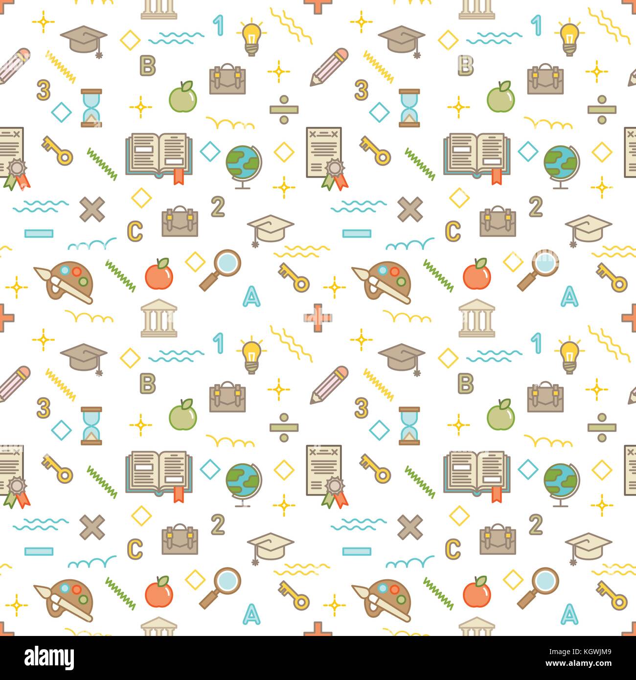 Seamless illustrated education themed line style vector pattern with ...