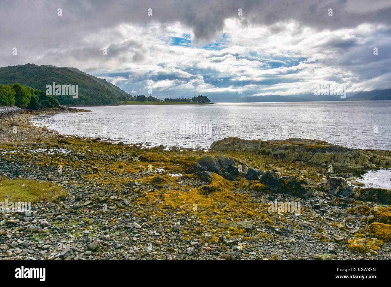 Dramatic cloudy sunset on Loch Linnhe, a salt water loch which is part ...