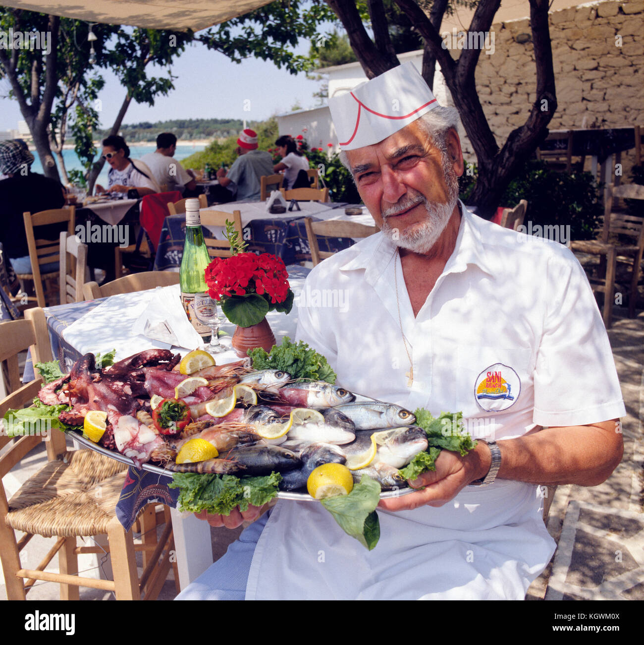 Greek food, seafood and fresh Fish, Chef at Taverna in Halkidiki Greece ...