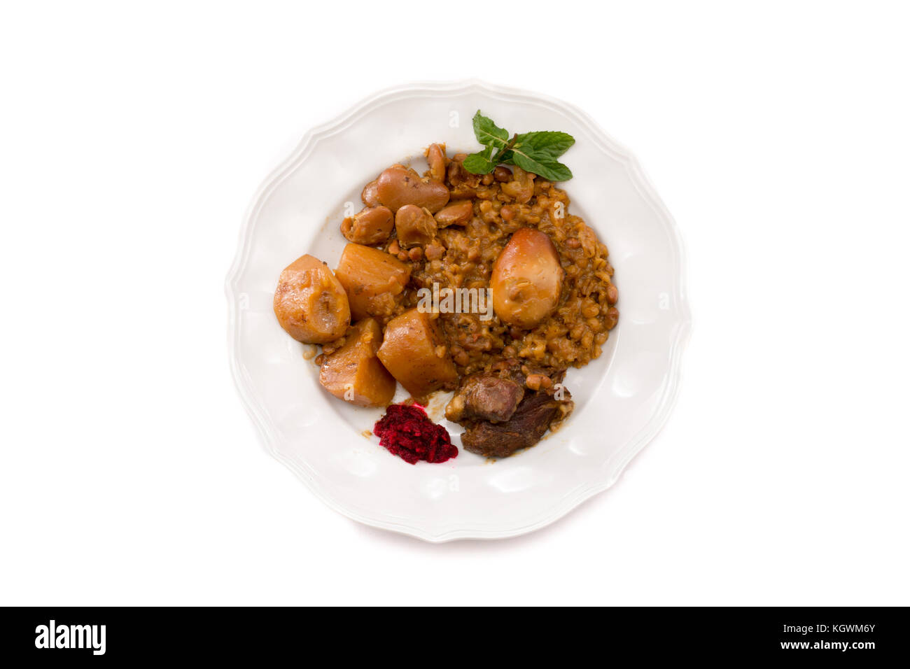 Traditional Jewish Cholent (Hamin) prepared is Israel as the main dish ...