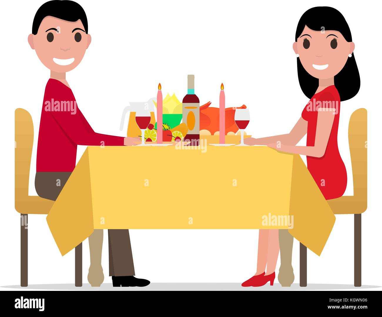 Vector cartoon romantic dinner by candlelight Stock Vector Art ...