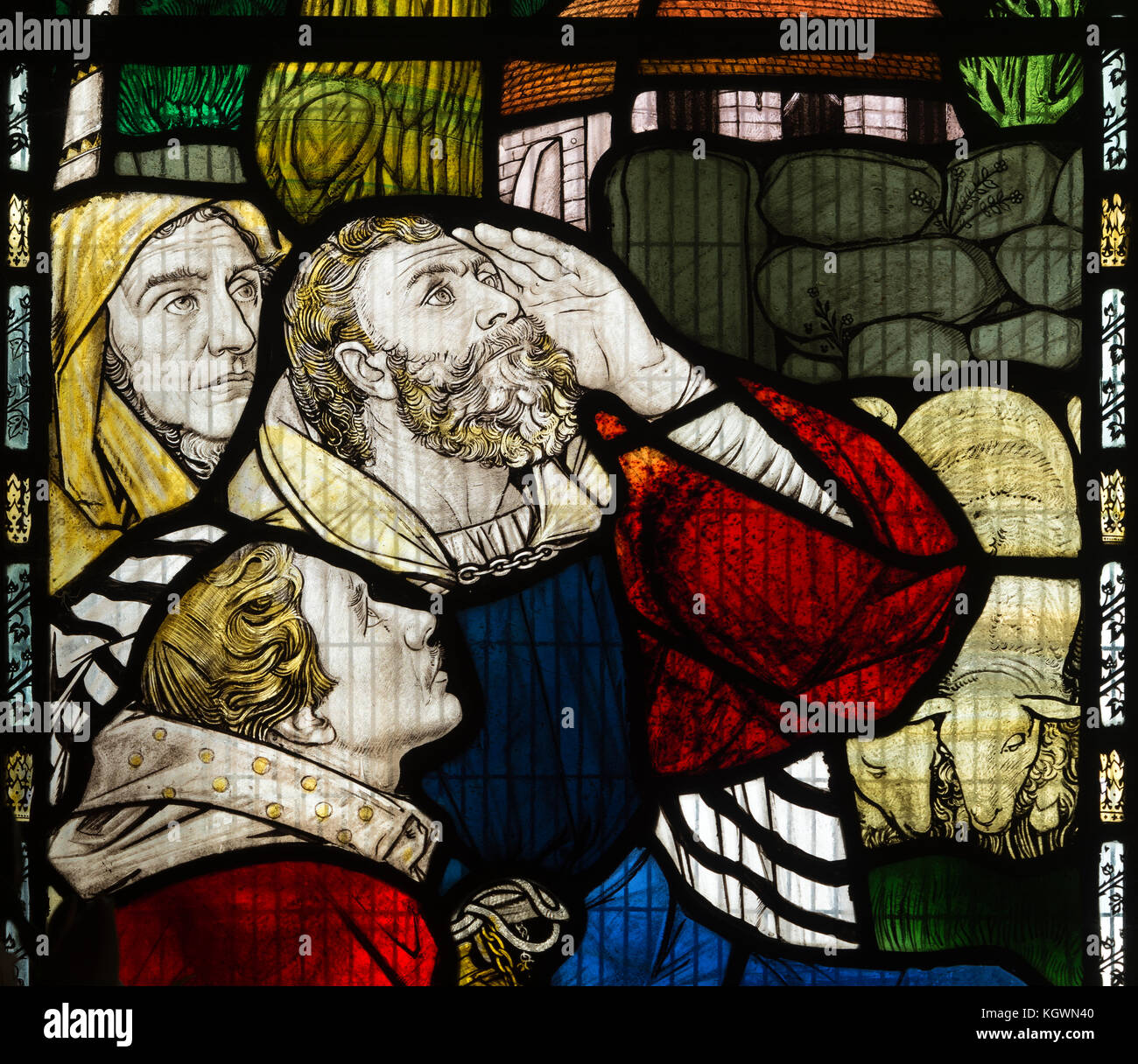 The shepherds at the Nativity stained glass, St. John the Baptist ...