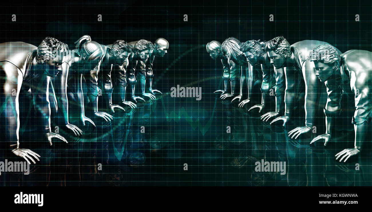 Business Competition with People in a Row Starting Line Stock Photo - Alamy