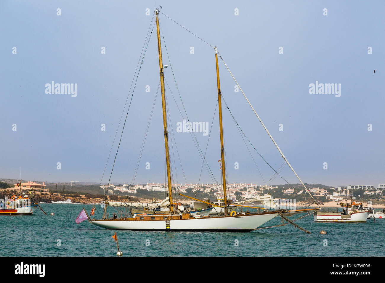Fishing boats in the port of Sagres in the southwest cape of Europe ...