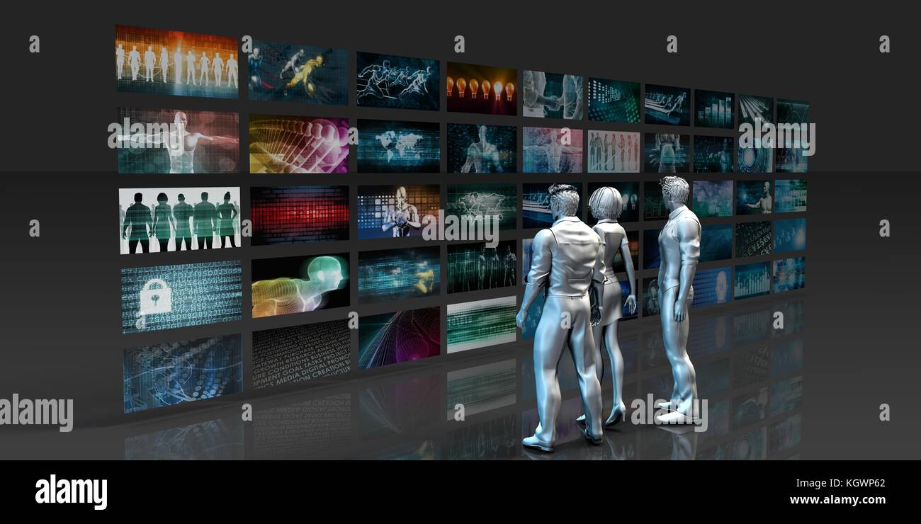 People Looking into Video Wall Screens in 3d Stock Photo - Alamy