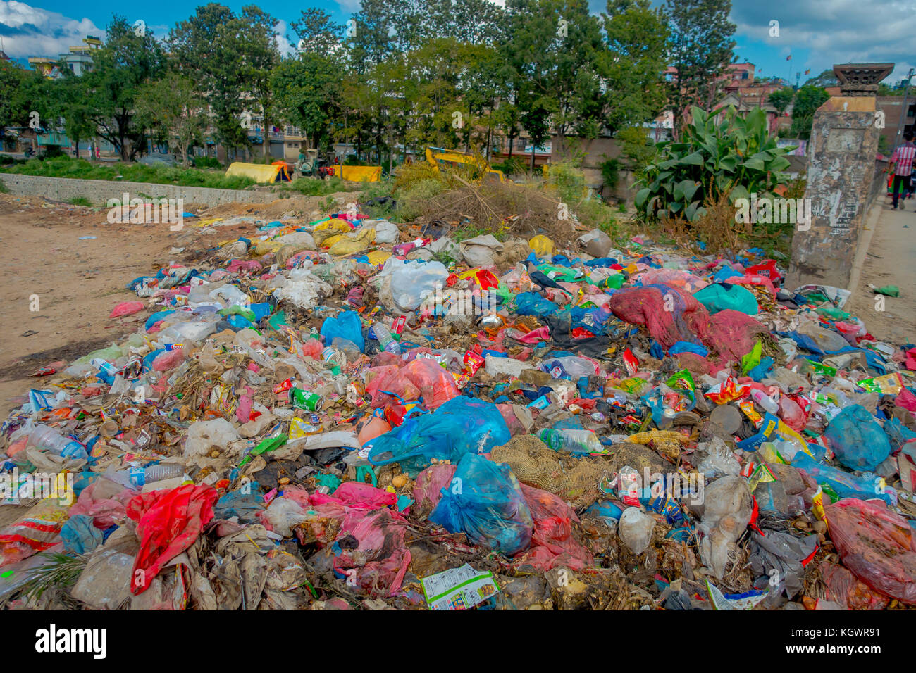 KATHMANDU, NEPAL OCTOBER 15, 2017: Food and pile of domestic garbage in ...