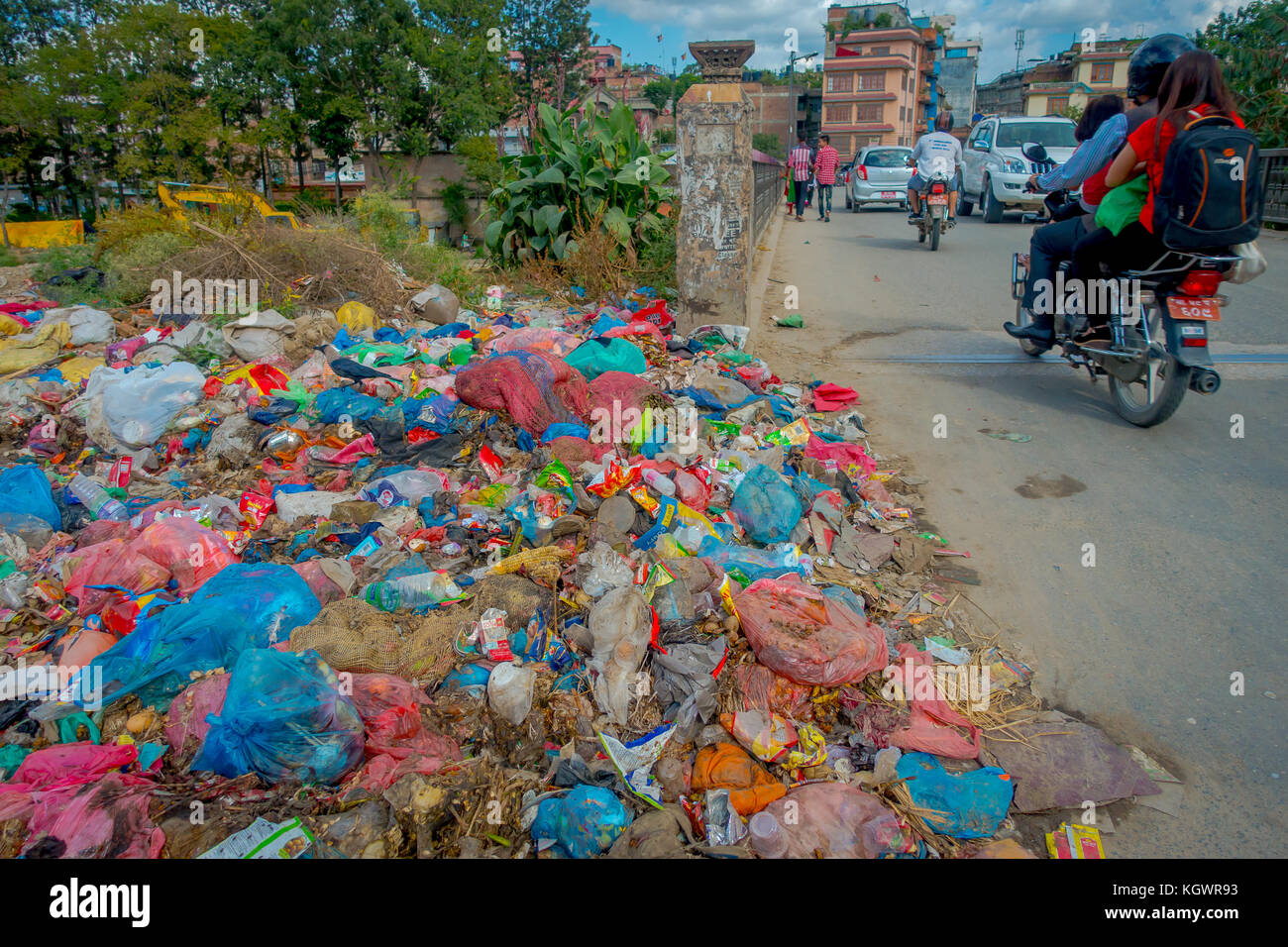KATHMANDU, NEPAL OCTOBER 15, 2017: Food and pile of domestic garbage in ...