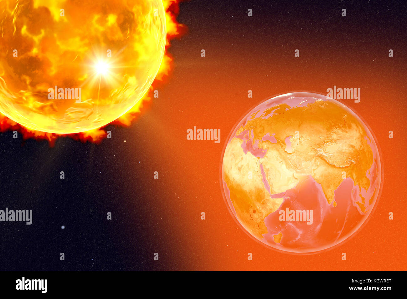 Computer illustration showing a solar flare hitting Earth. Earth is ...