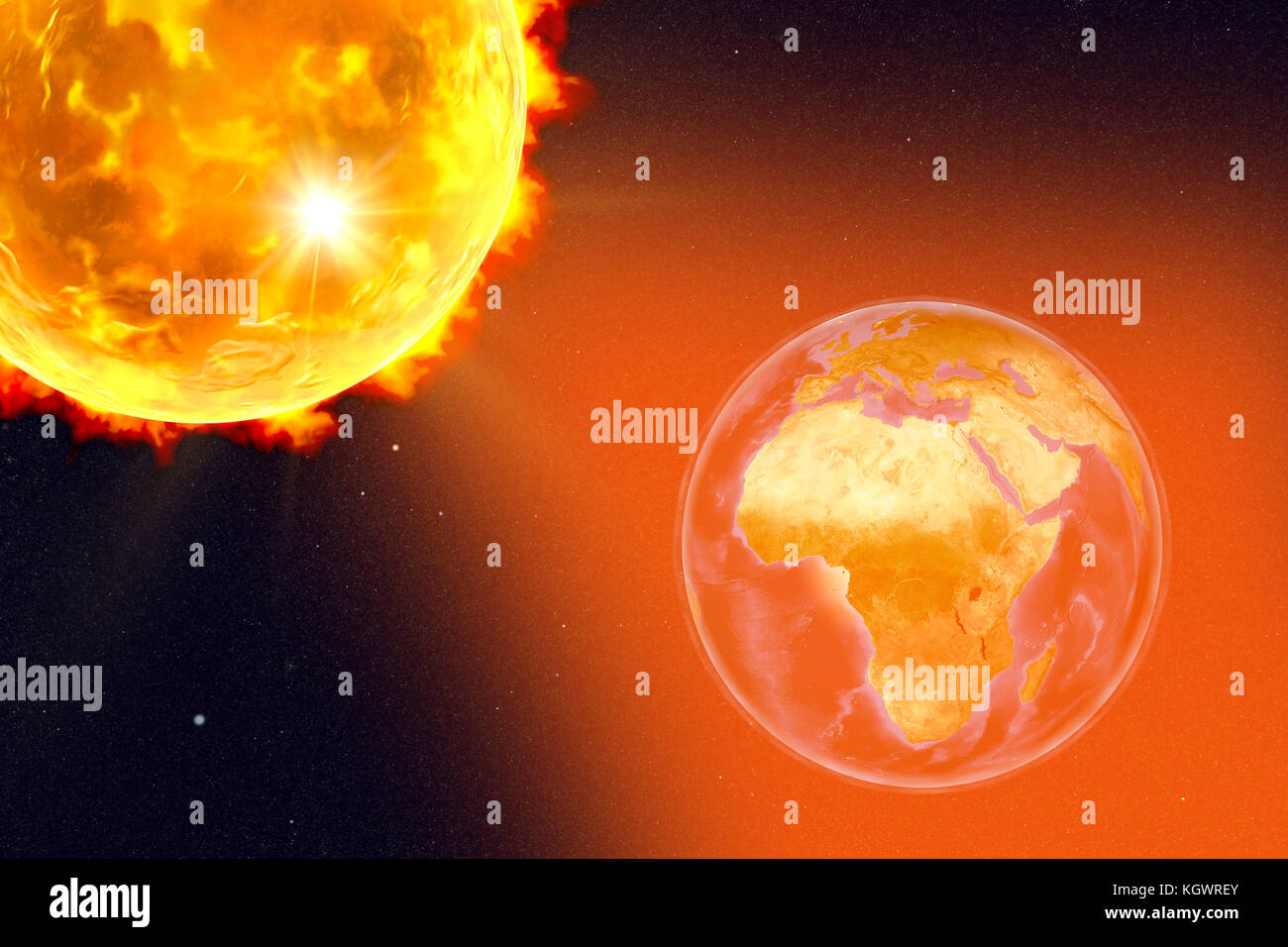 Computer illustration showing a solar flare hitting Earth. Earth is ...