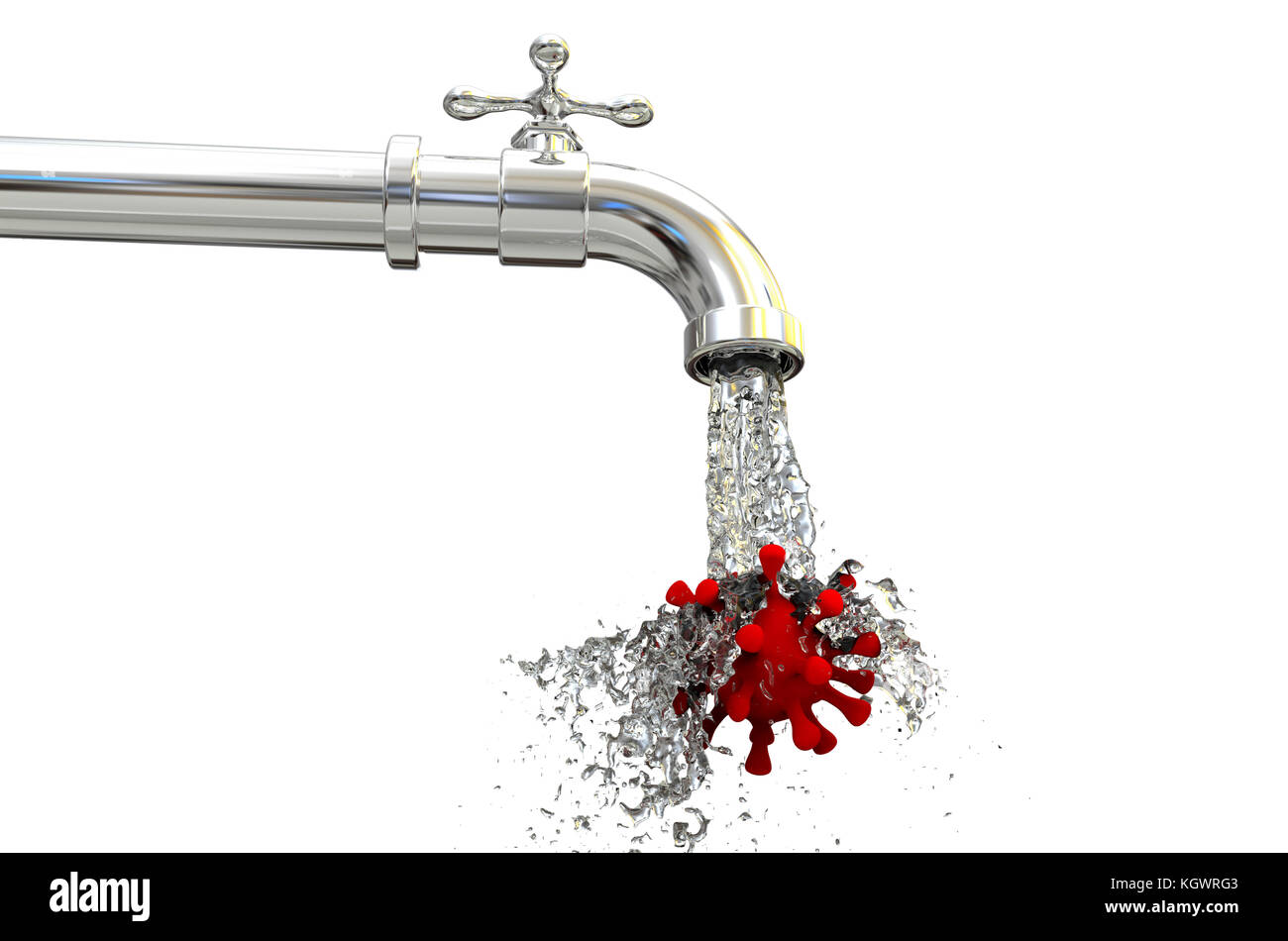 Water-borne viruses. Conceptual illustration showing a virus and a tap ...