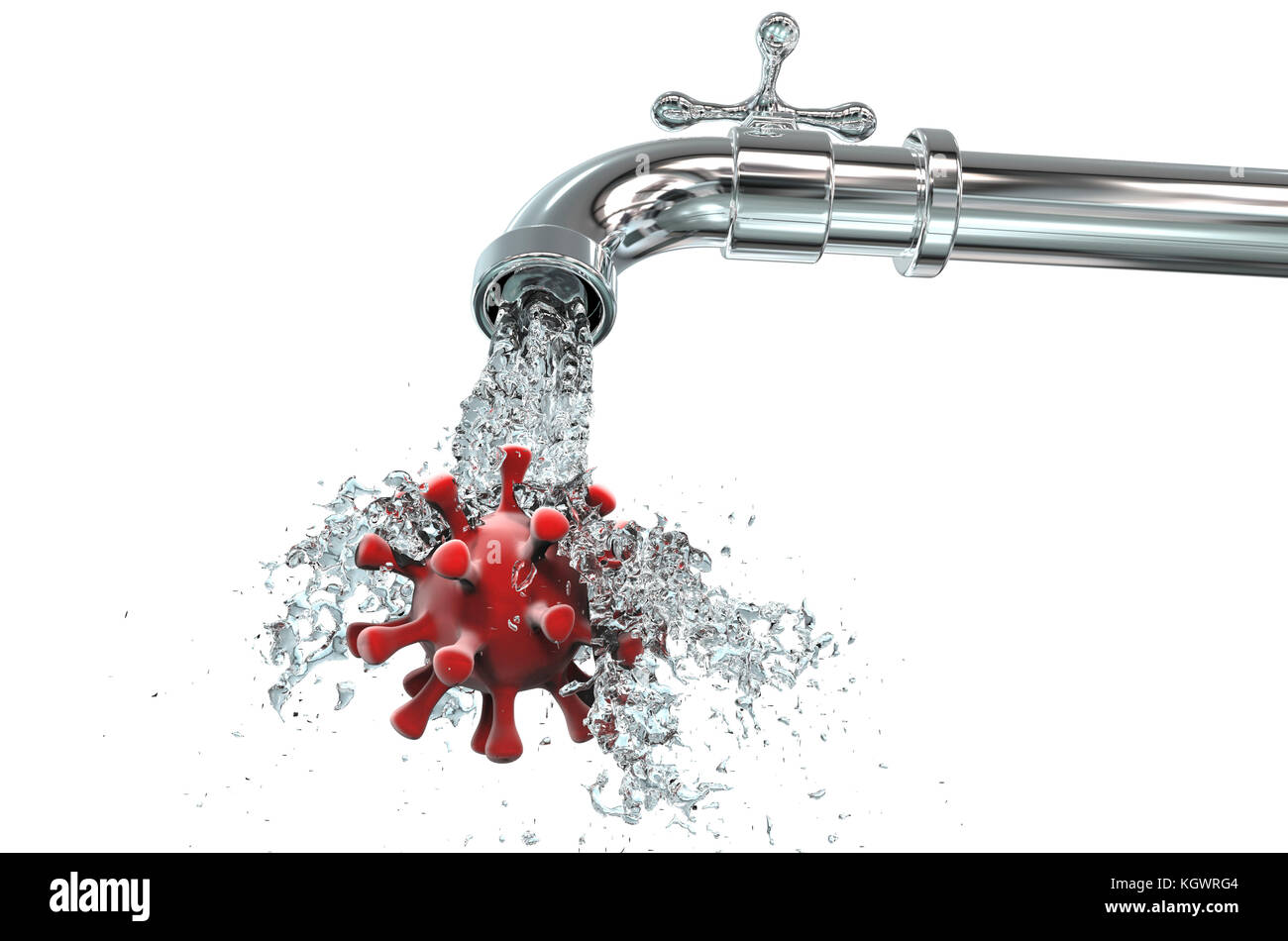 Water-borne viruses. Conceptual illustration showing a virus and a tap ...