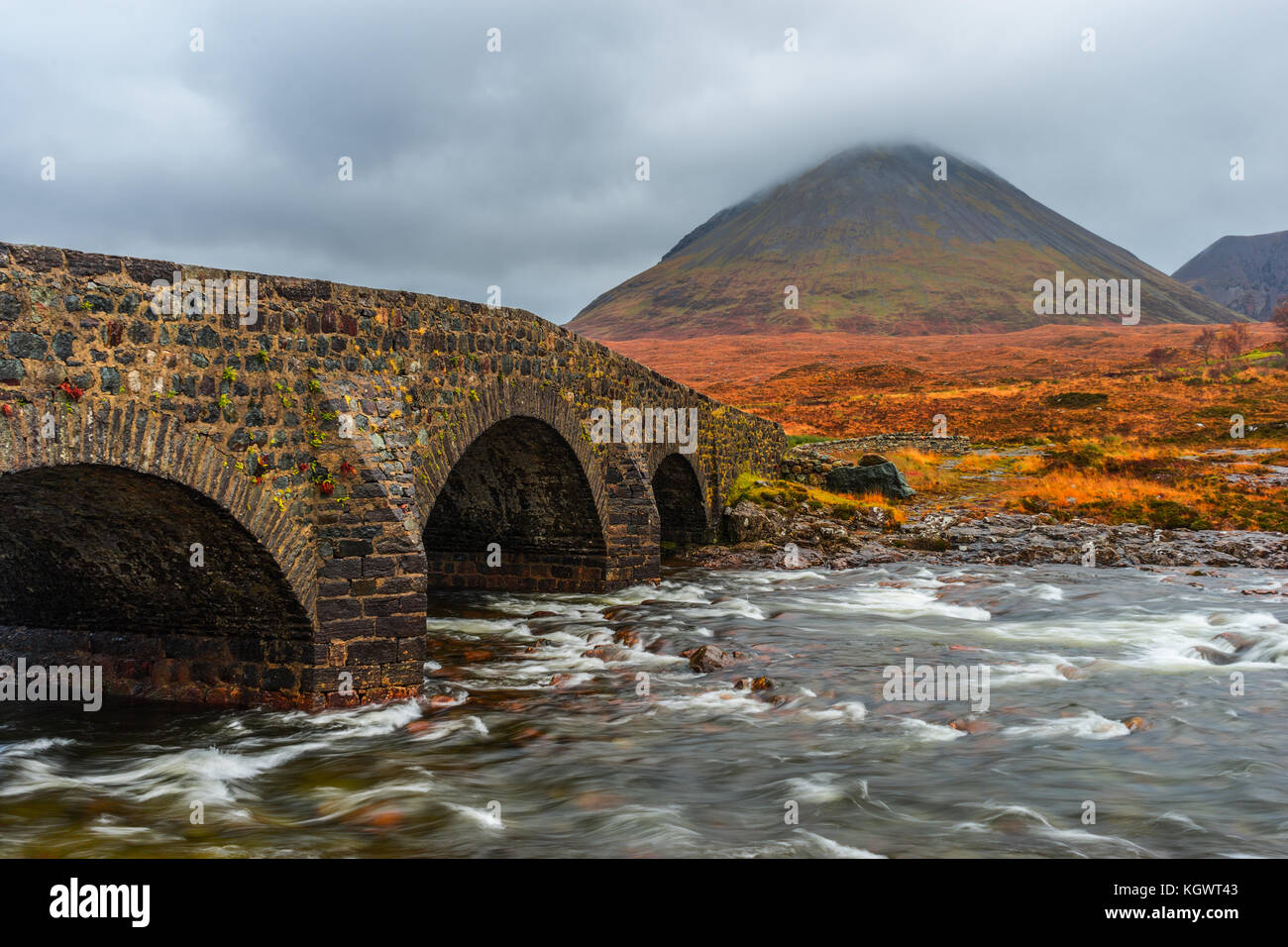 The old Bridge at Sligachan leading to Glamaig on the isle of Skye ...
