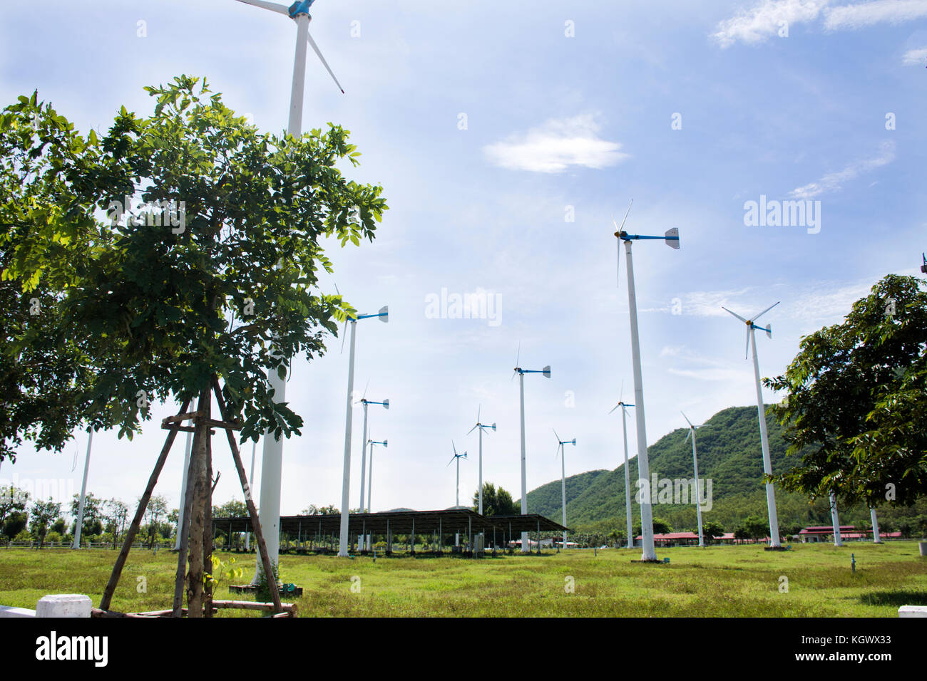 Wind power unit turbine on grass field at Chang Hua Man Royal ...