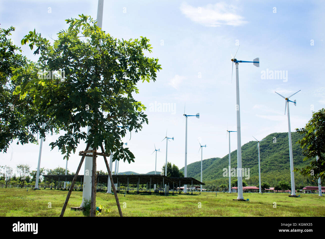 Wind power unit turbine on grass field at Chang Hua Man Royal ...