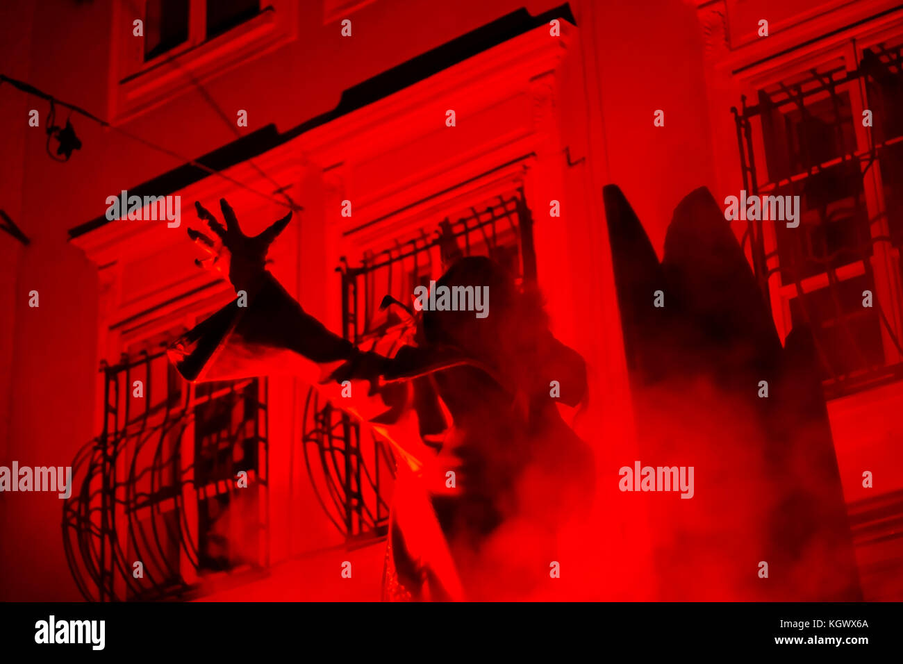 Salzburg, Austria: December 3 2014: Krampus in scary position with ...