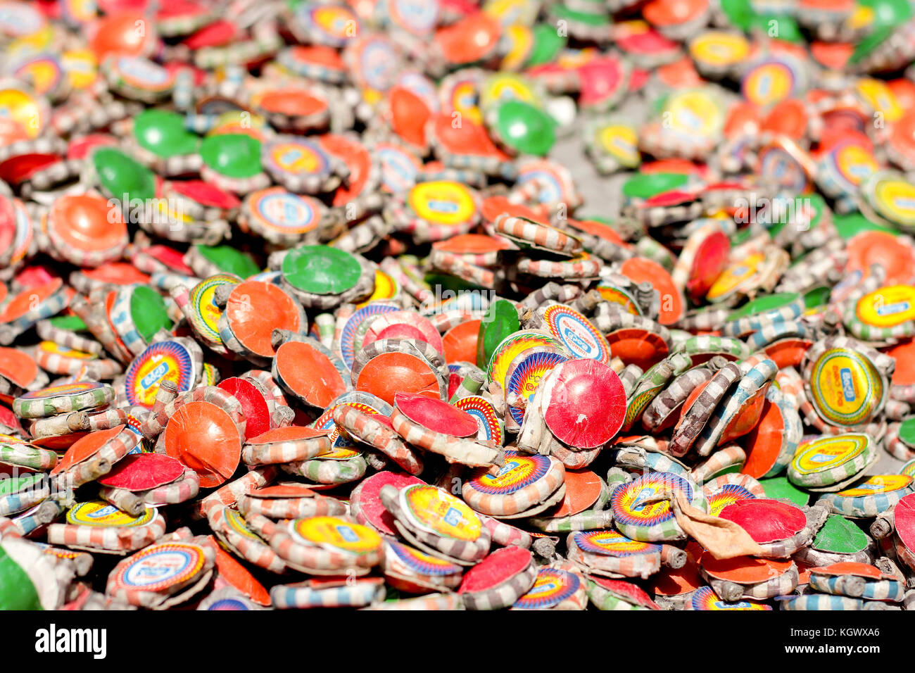A Sri Lankan worker makes firecrackers in the village of Kimbulapitiya ...