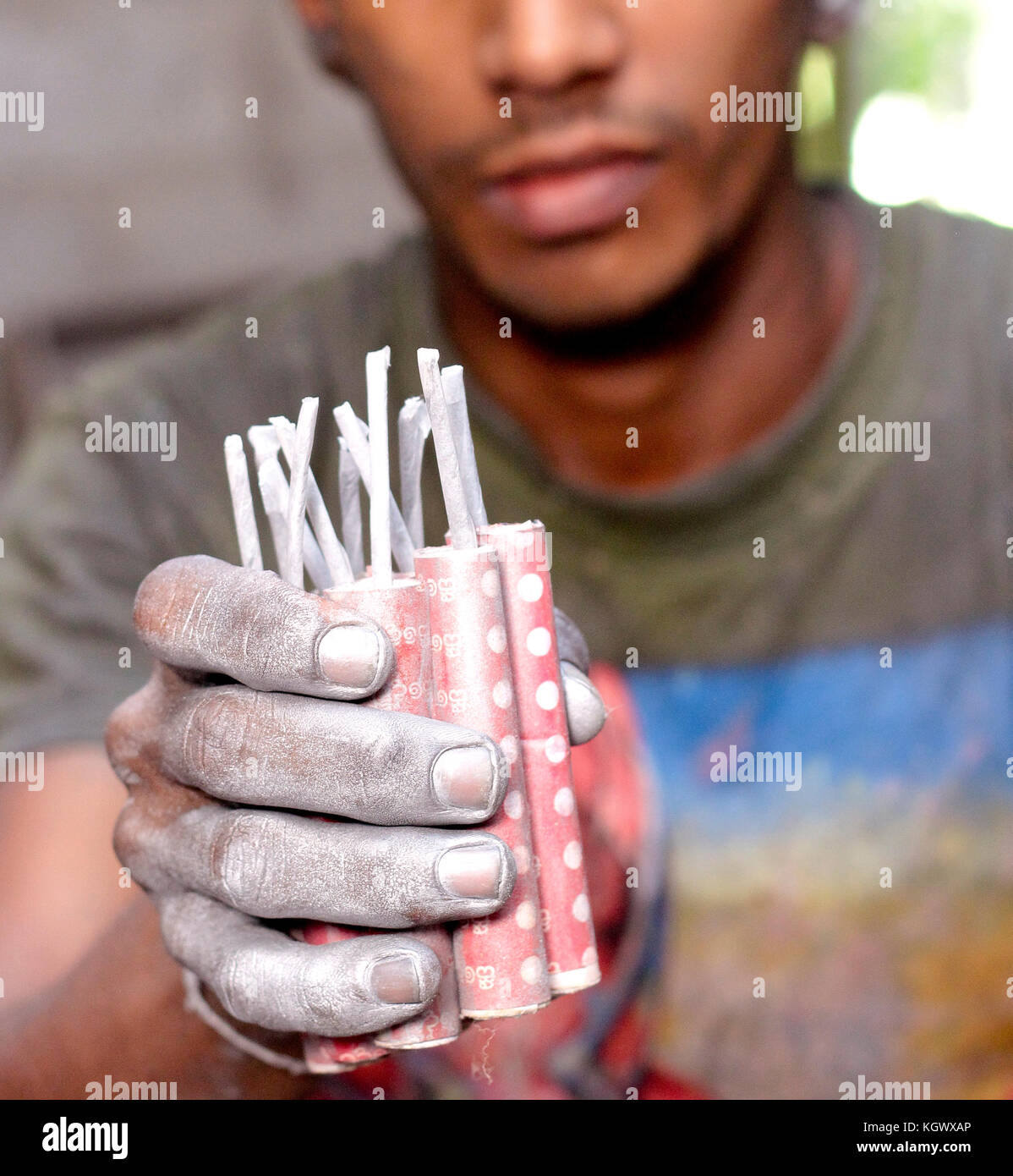 RI LANKA-CULTURE-NEW YEAR A Sri Lankan worker makes firecrackers in the ...