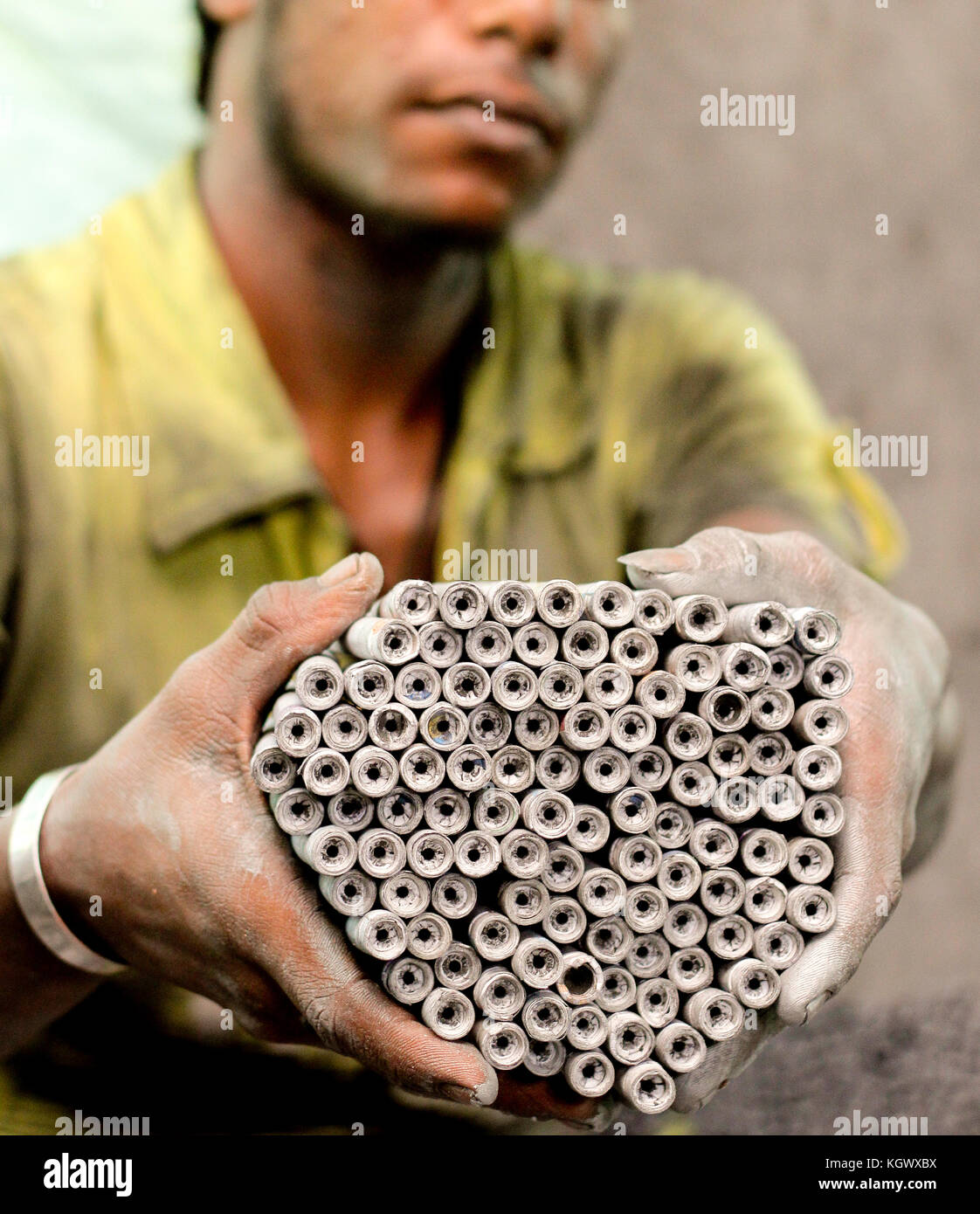RI LANKA-CULTURE-NEW YEAR A Sri Lankan worker makes firecrackers in the ...