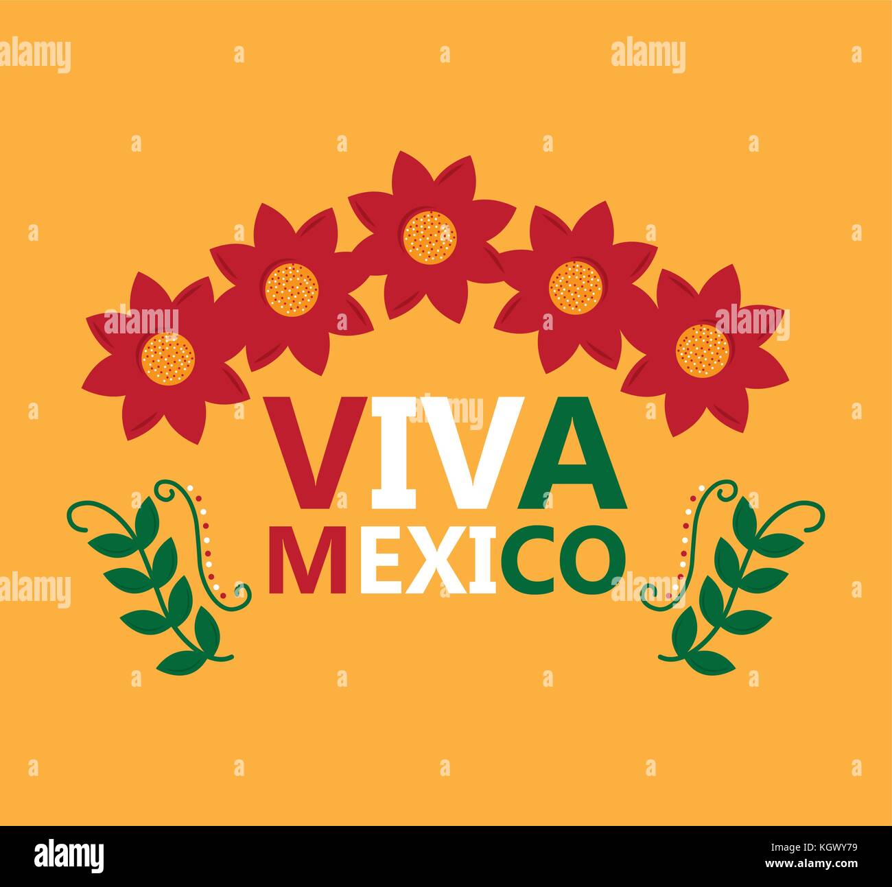 viva mexico lettering flowers leaves decoration celebration Stock ...