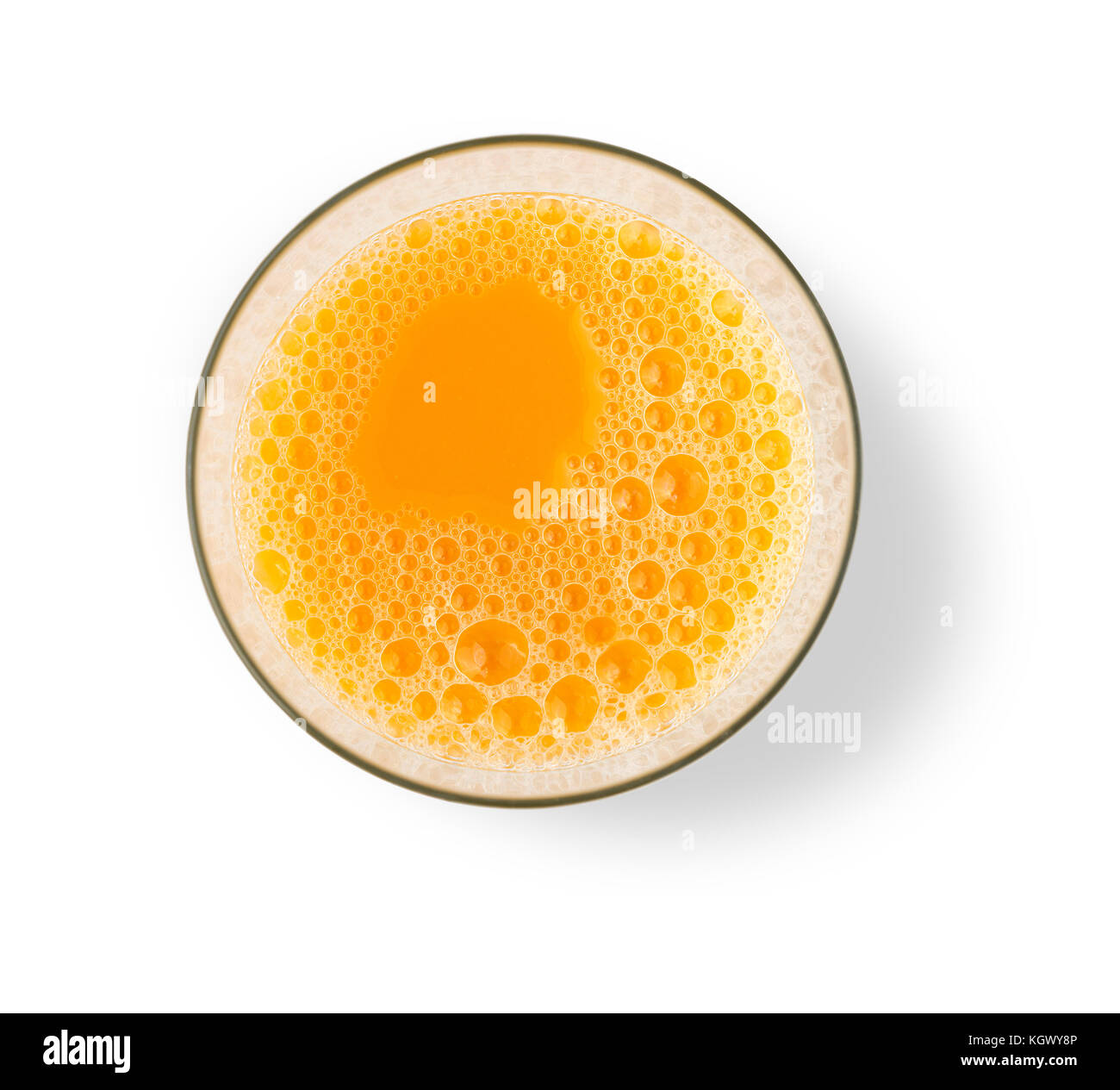 Glass of orange juice from above isolated on white background Stock ...