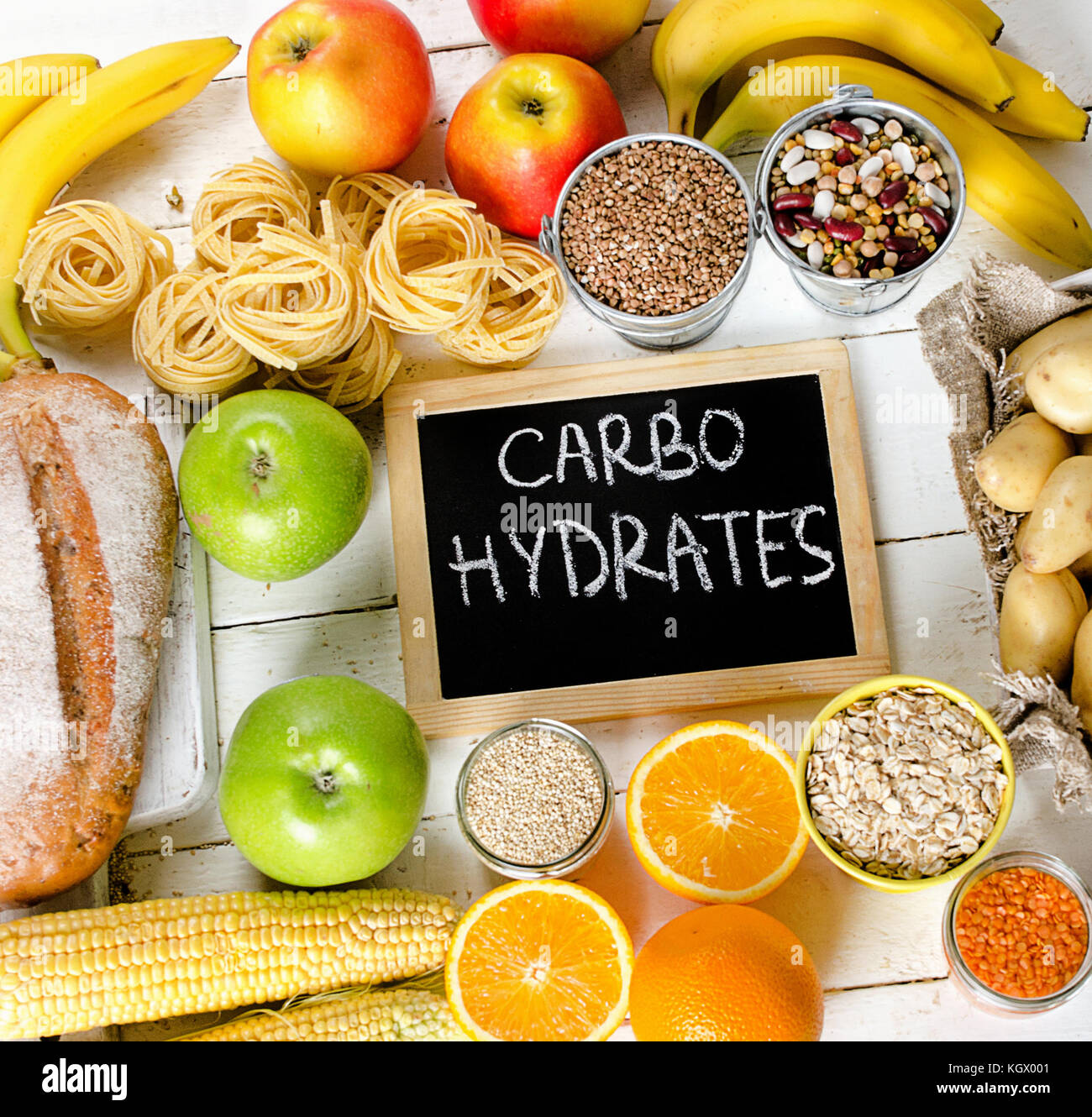 Foods Highest in Carbohydrates. Healthy diet eating concept. View from ...