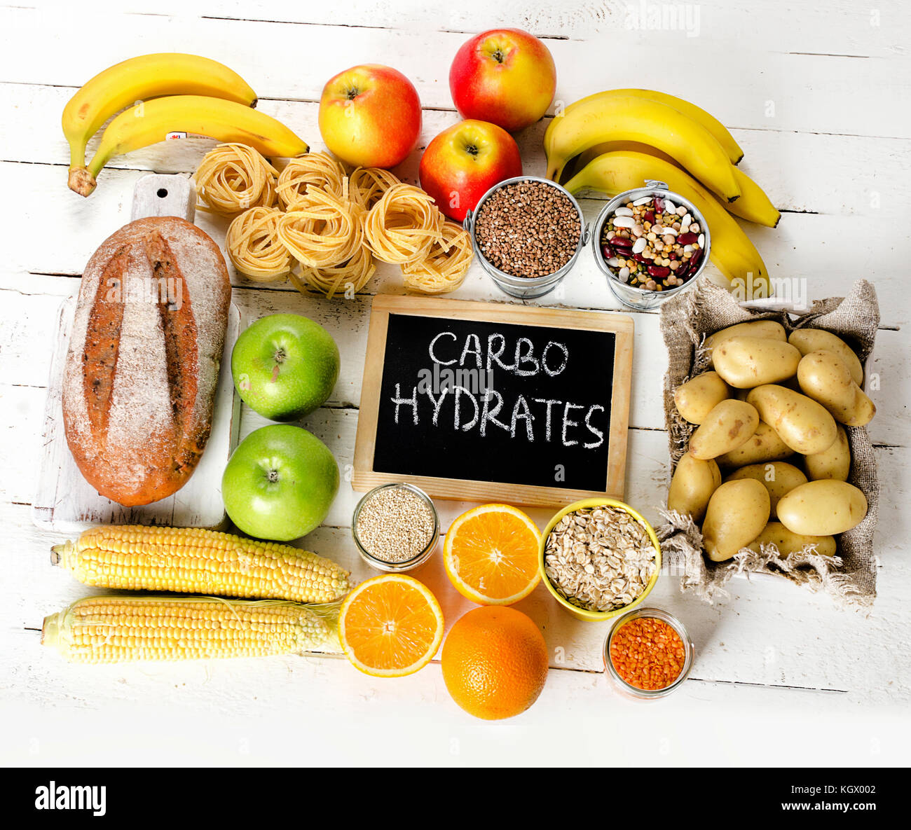 Foods Highest in Carbohydrates. Healthy diet eating concept. Top view ...