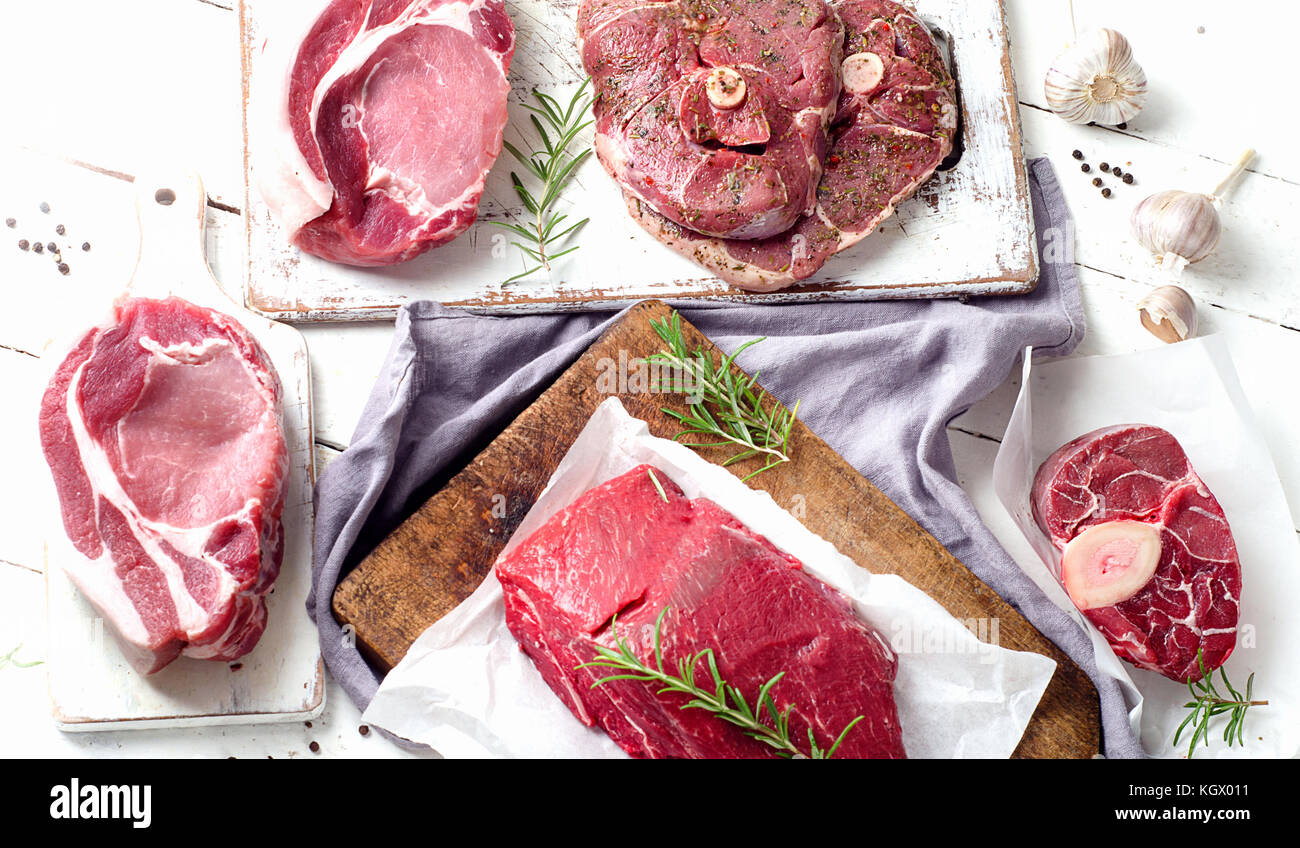 Different types of fresh raw meat. View from above Stock Photo - Alamy