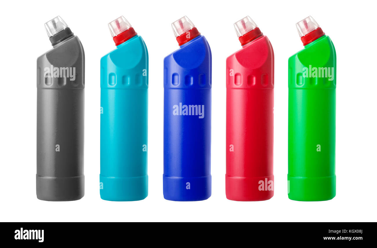 set of plastic bottles for liquid laundry detergent, cleaning Stock ...