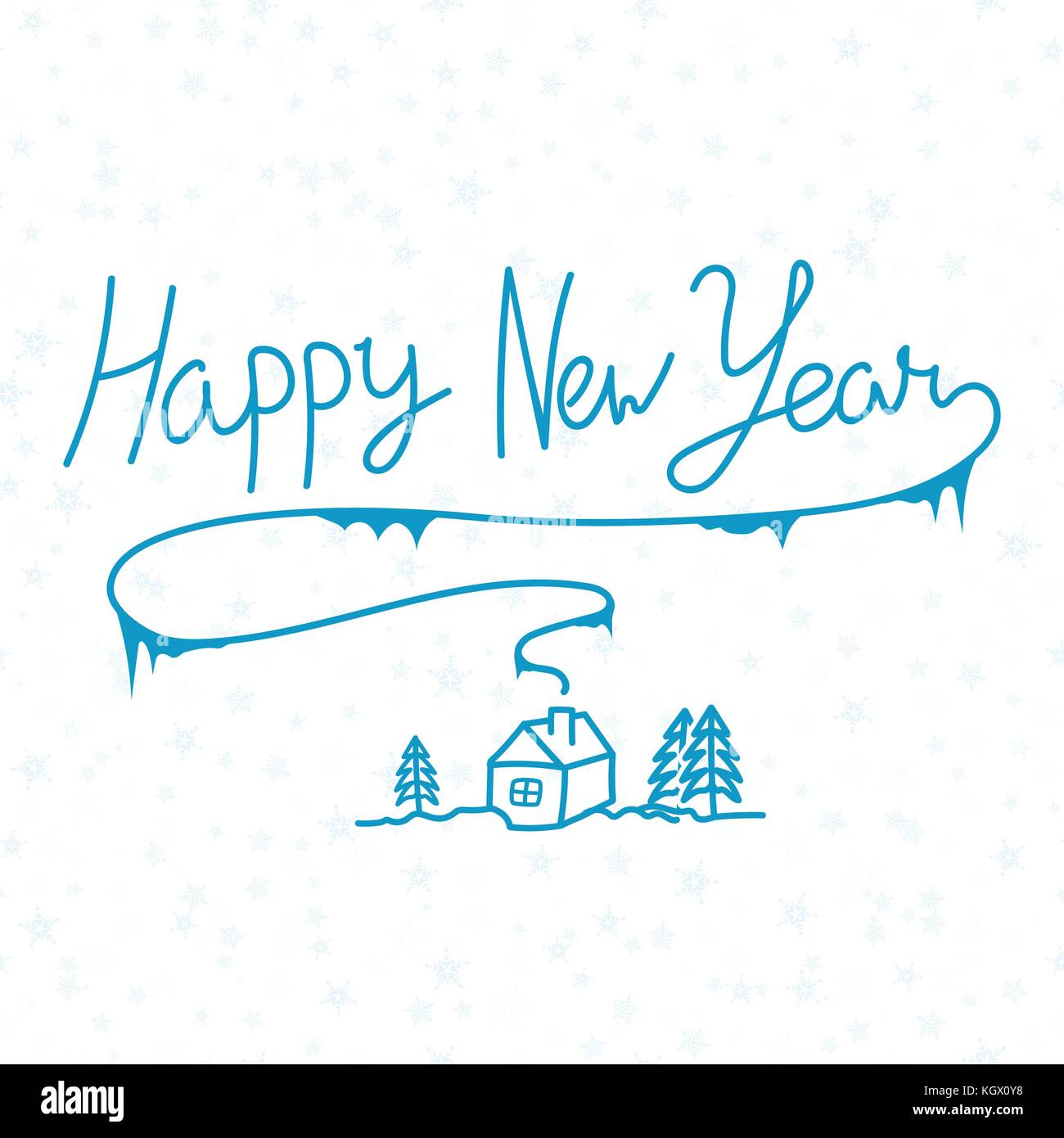 Happy New Year linear calligraphy hand drawn inscription on white ...