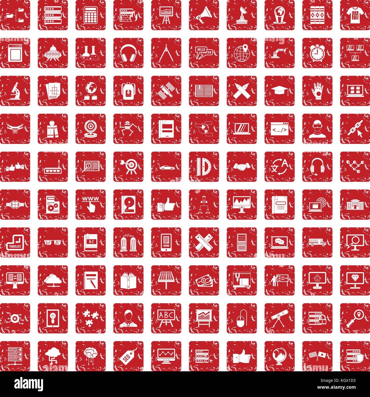 100 education technology icons set grunge red Stock Vector Image & Art ...