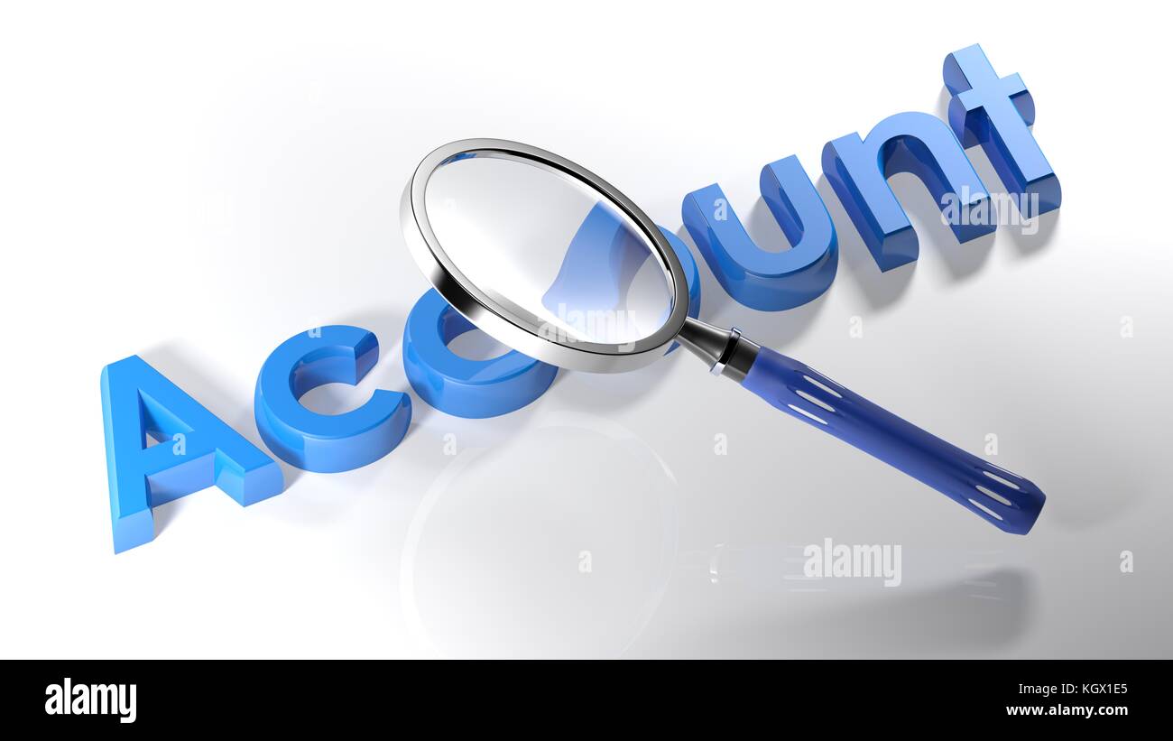 Magnifier on blue Account - 3D rendering Stock Photo - Alamy