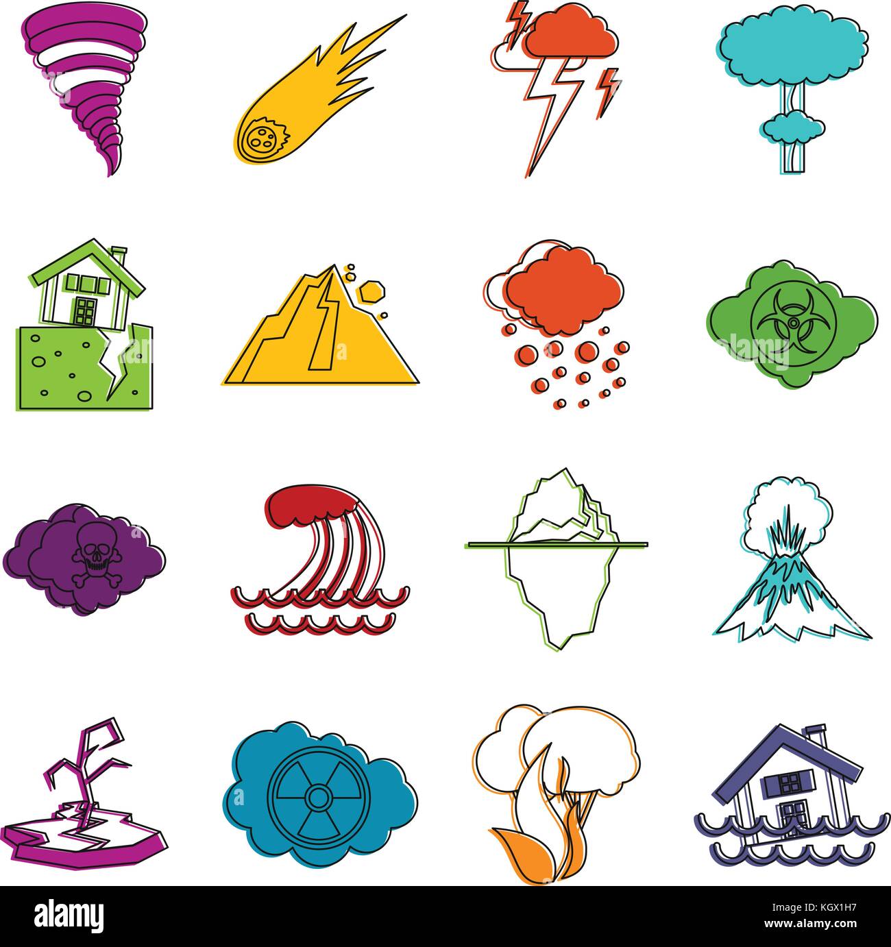 Natural disaster icons doodle set Stock Vector Image & Art - Alamy