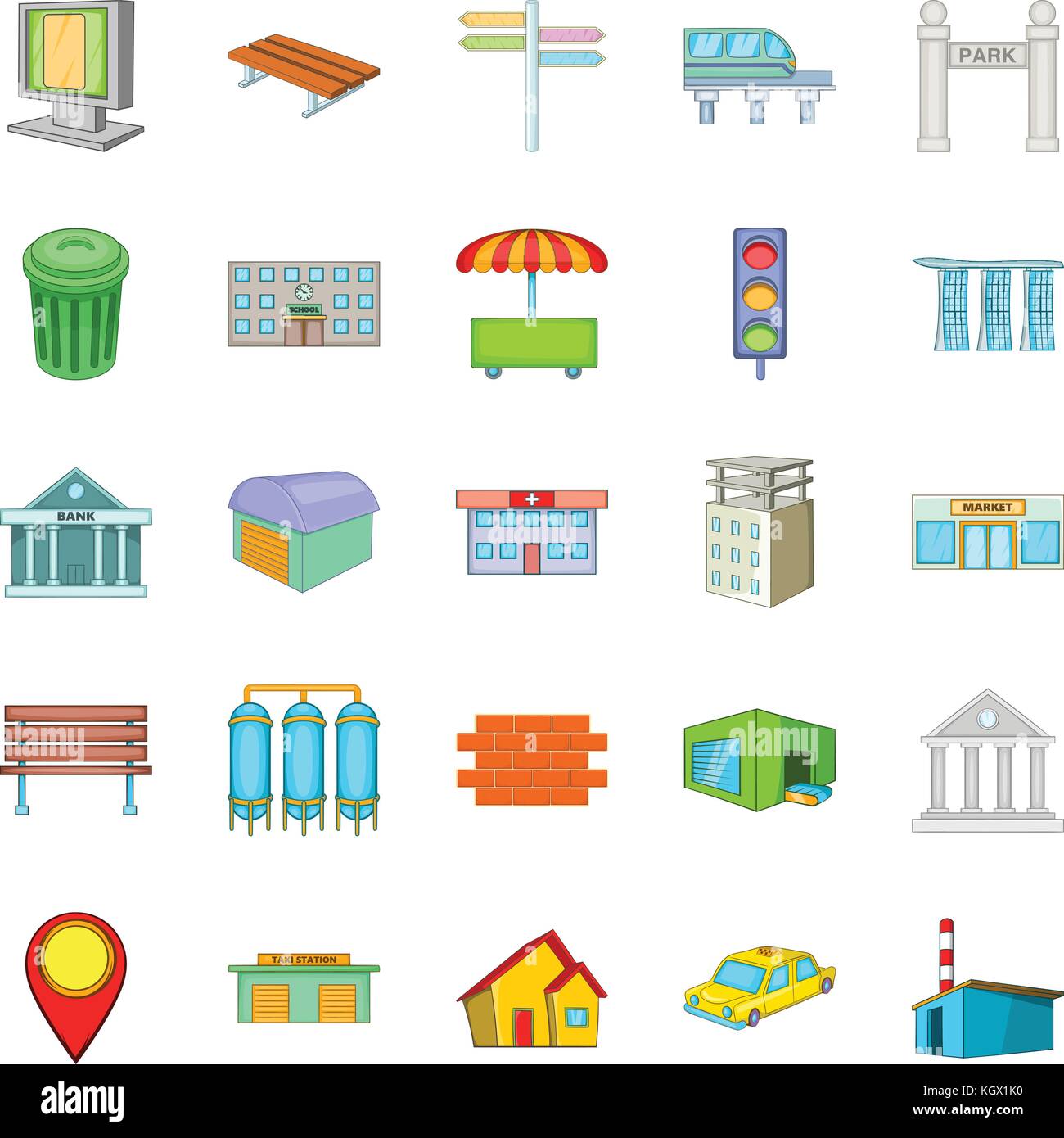 Beautiful city icons set, cartoon style Stock Vector Image & Art - Alamy